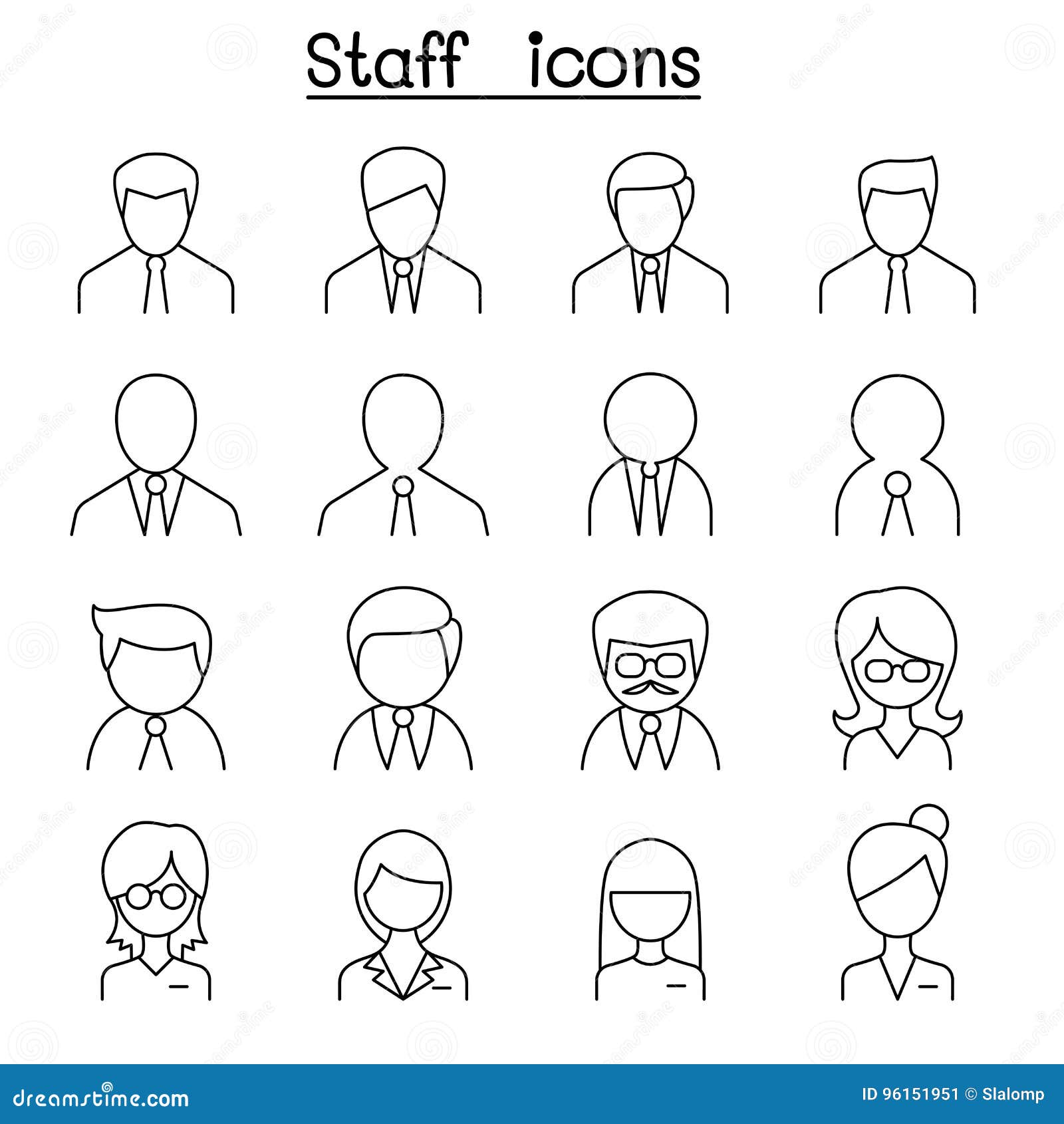 Staff Icon Set in Thin Line Style Stock Vector - Illustration of icons ...