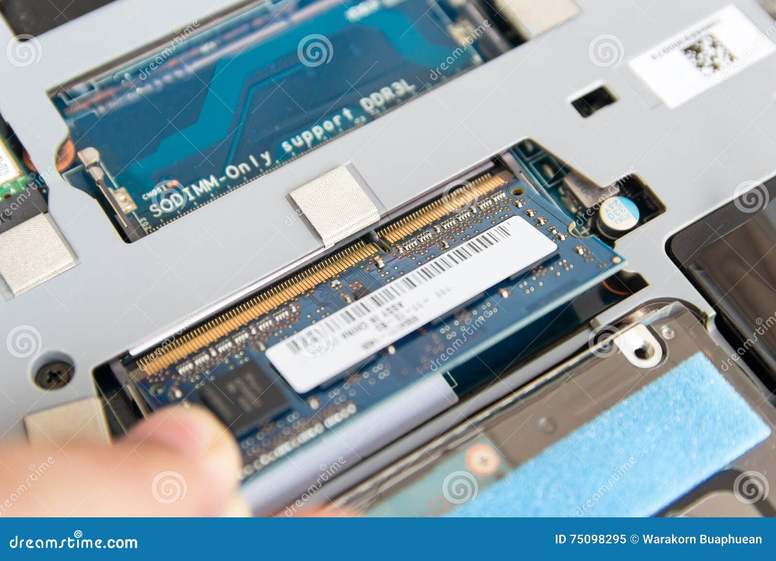 It Staff Install DDR RAM into a Slot on the Mainboard of Laptop Stock ...