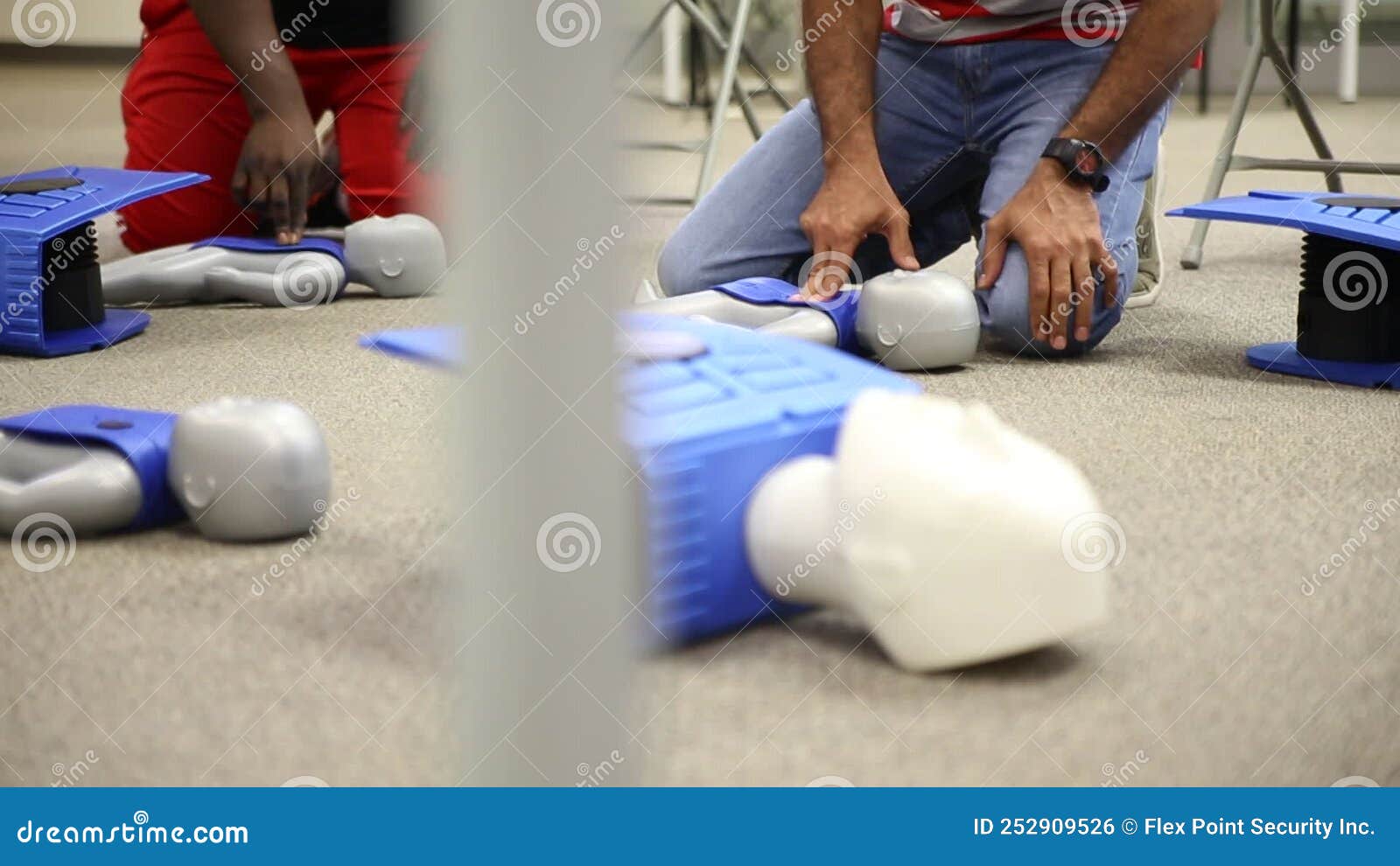 Staff Practicing First Aid Cpr with AED Machine and Dummy Dolls Stock ...