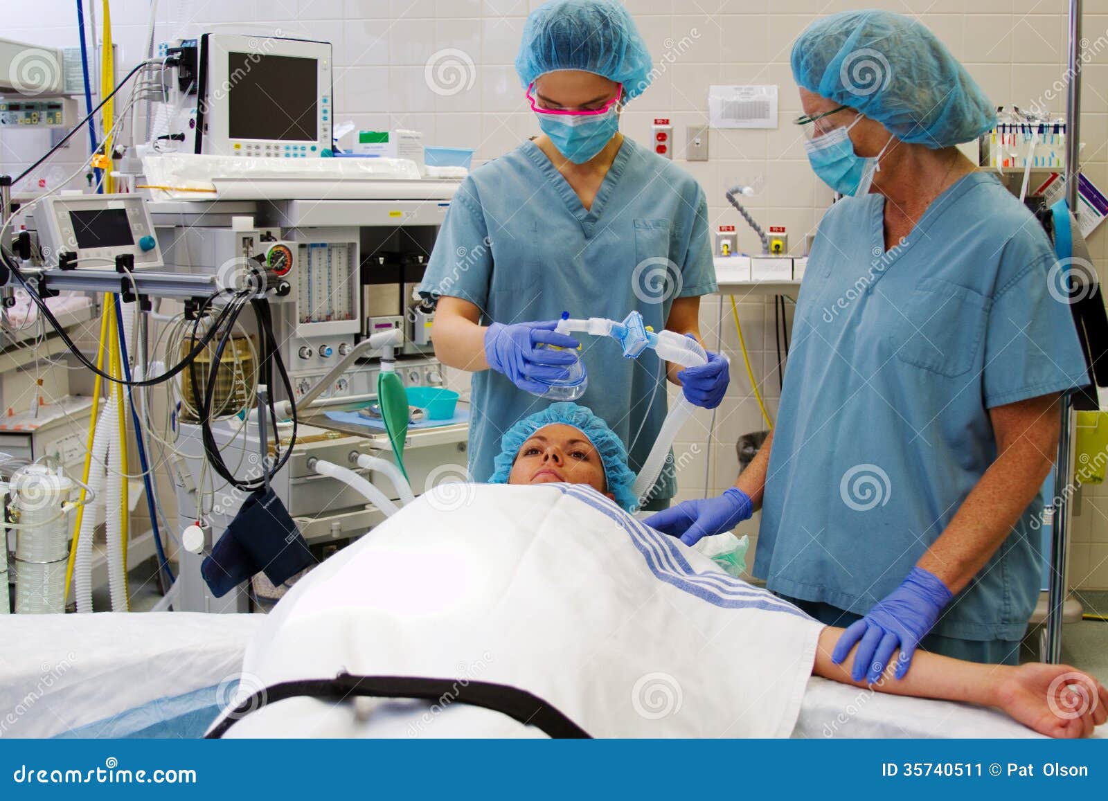 Staff Preparing Patient for Anesthetic Stock Image - Image of procedure ...