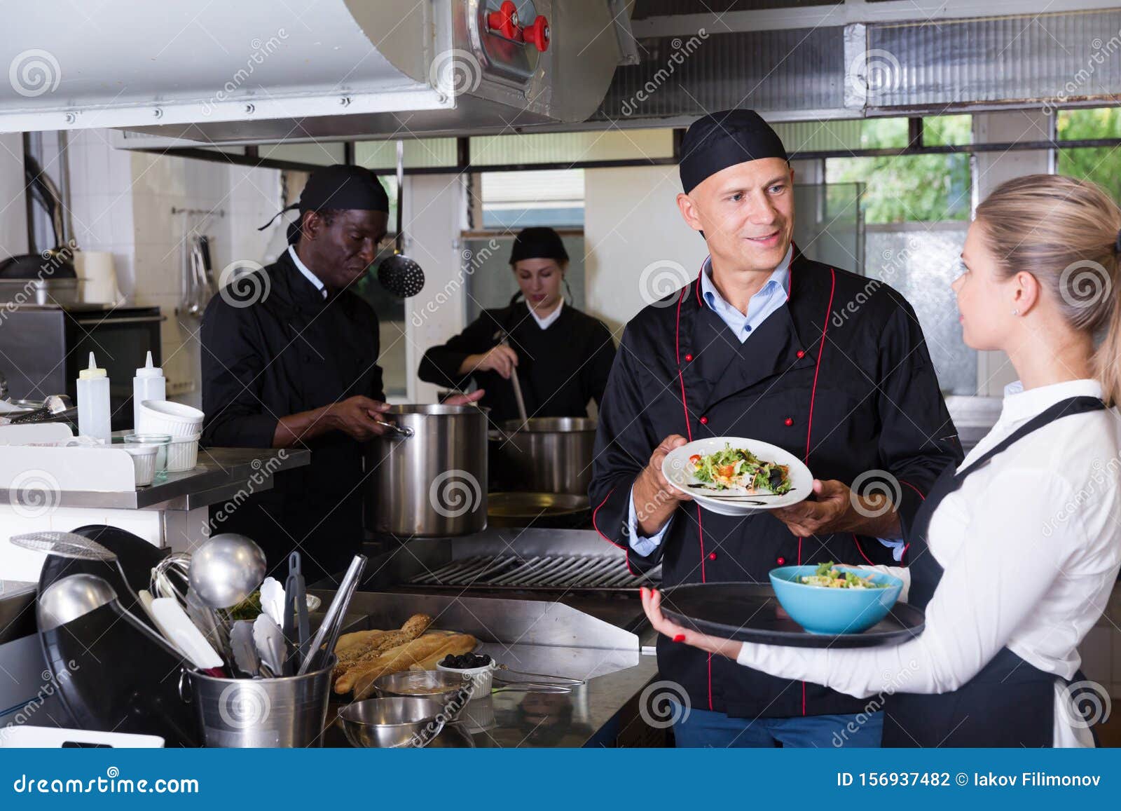 Staff of Restaurant with Chef Working Stock Photo - Image of activity ...