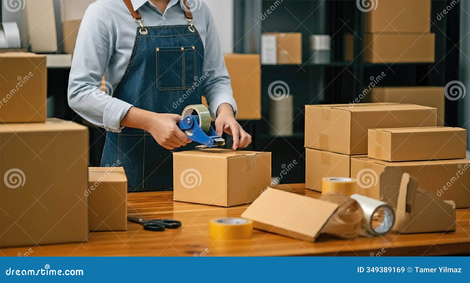 Staff Use Tape To Pack Goods for the Customer Stock Illustration ...