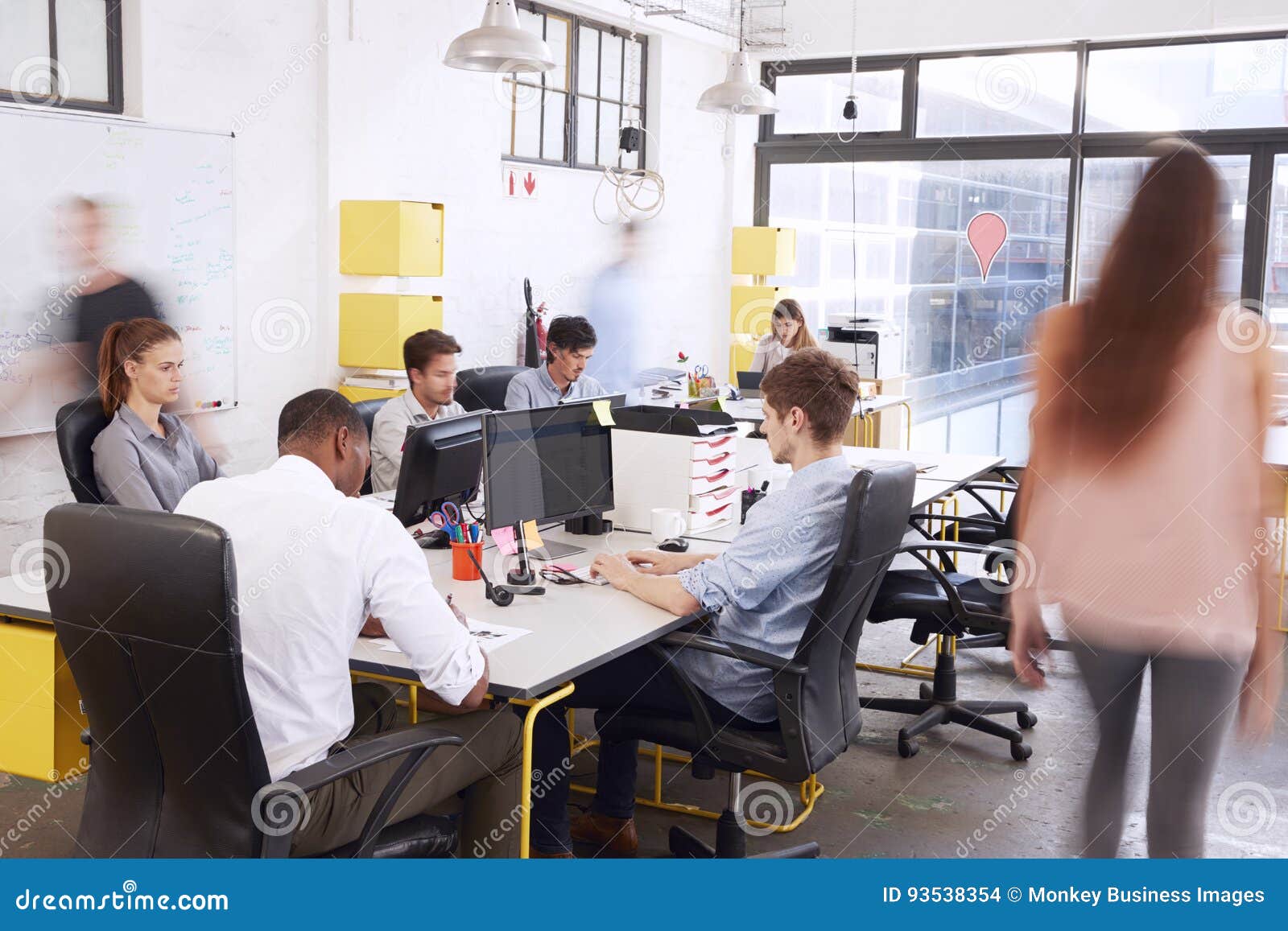 Staff Walking through a Busy Open Plan Office Stock Photo - Image of ...