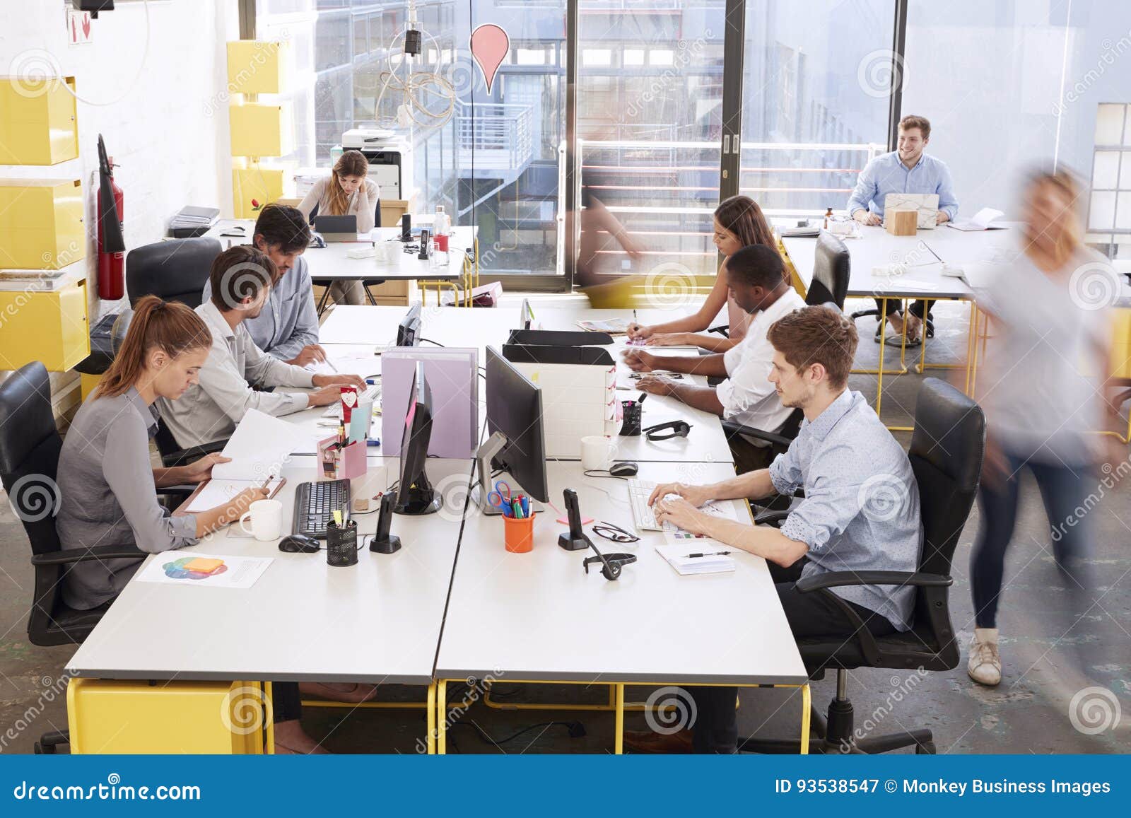 Staff Walking through a Busy Open Plan Office, Side View Stock Image ...