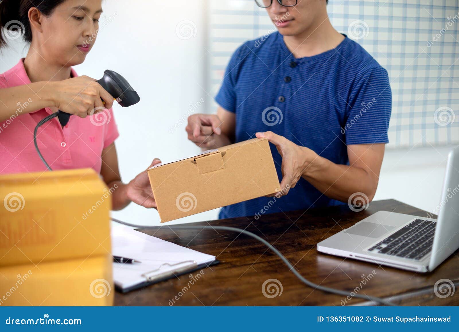 Staff Work Together Delivery the Box Stock Photo - Image of deliver ...