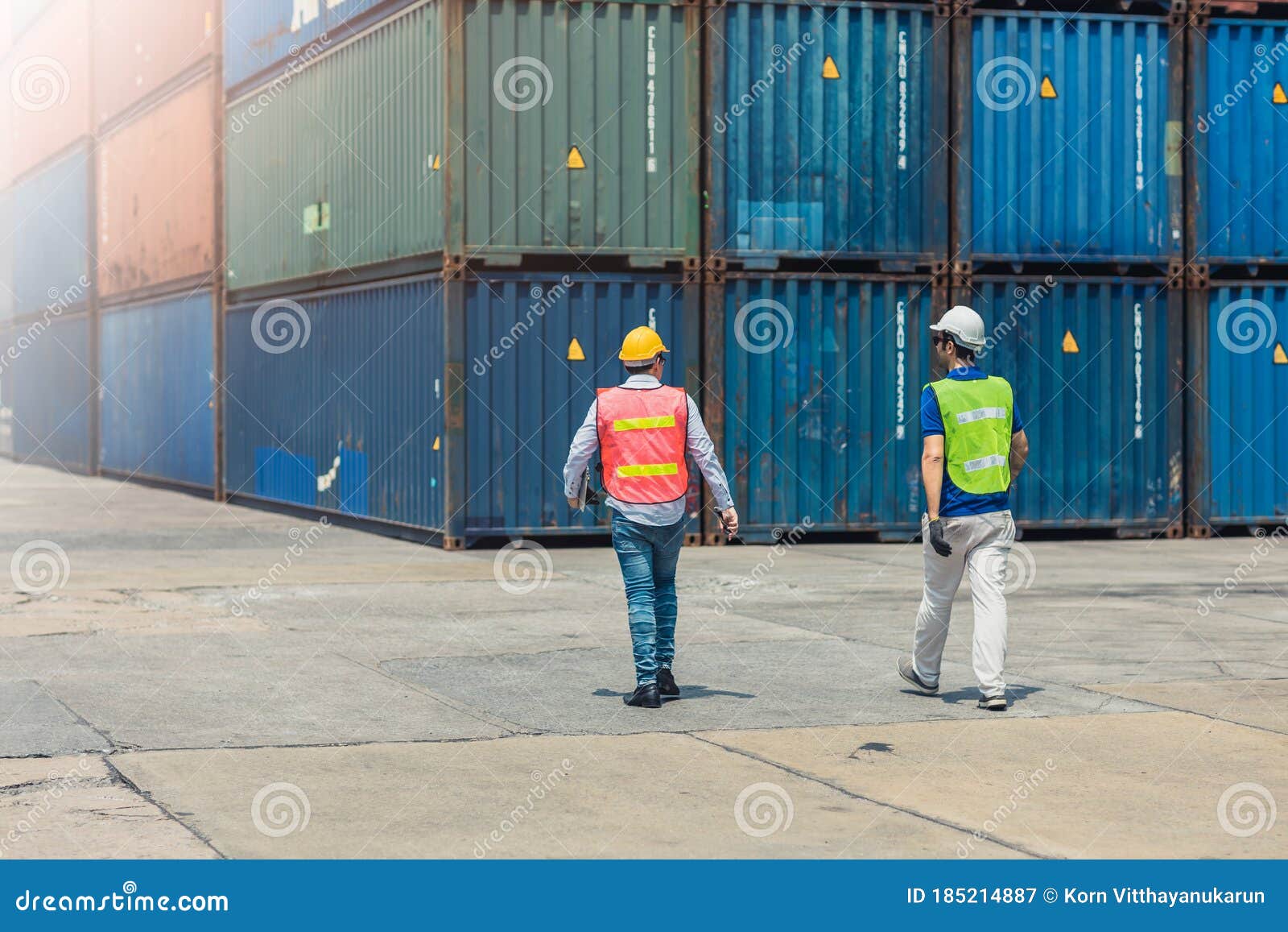 Staff Worker Lunch Break Walking Security Check in Large Cargo Goods ...