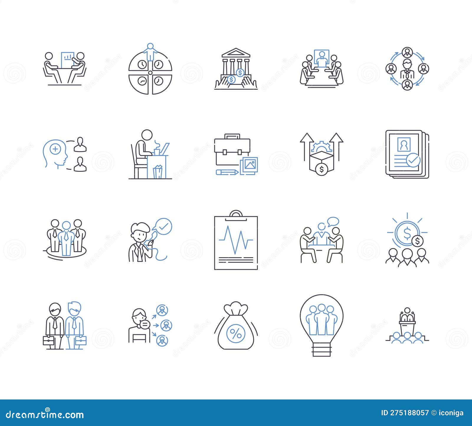 Staff Workflow Line Icons Collection Data Knowledge News Flow