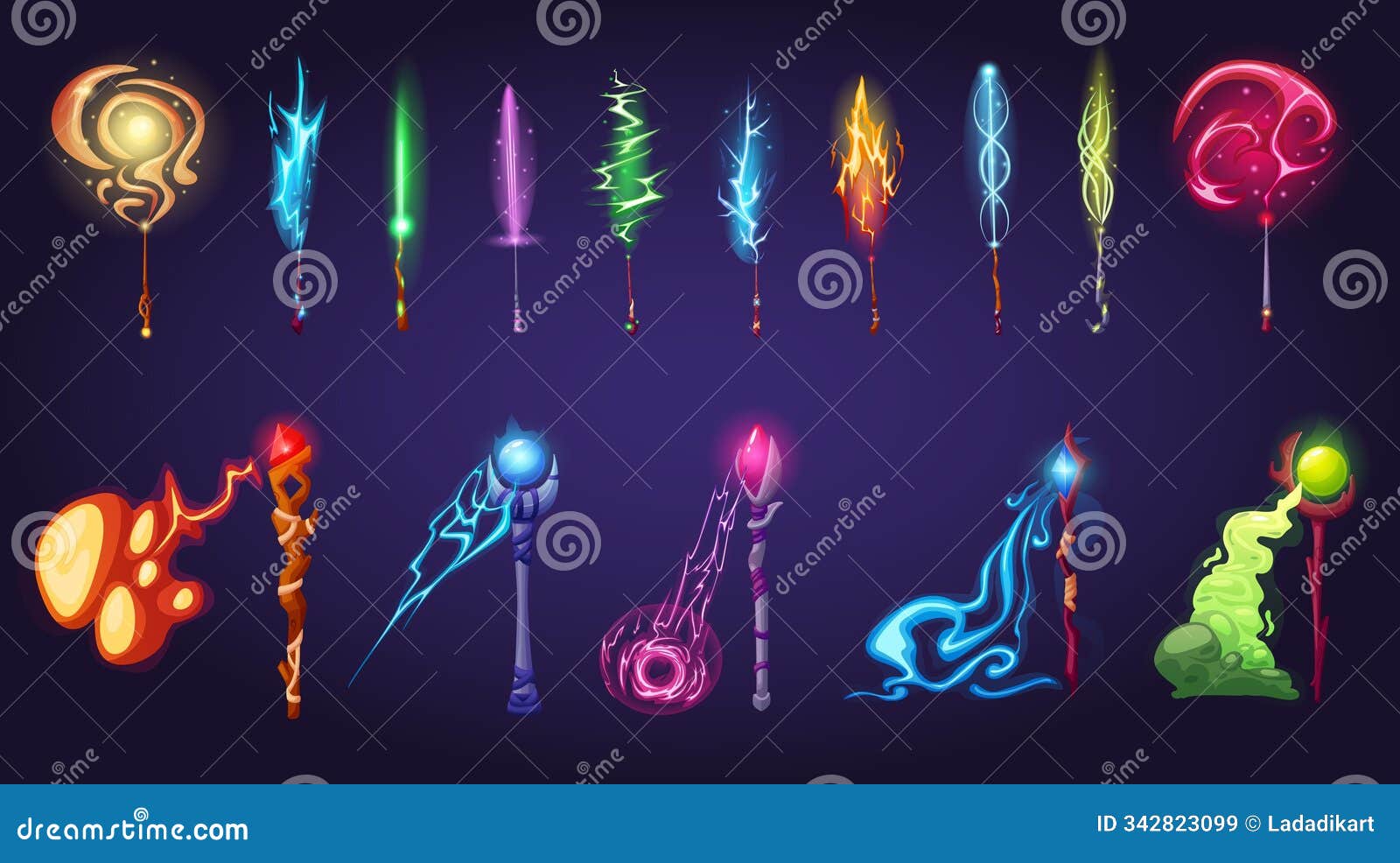 Staffs And Wands Light Effects. Magic Sticks Attacks With Glowing ...