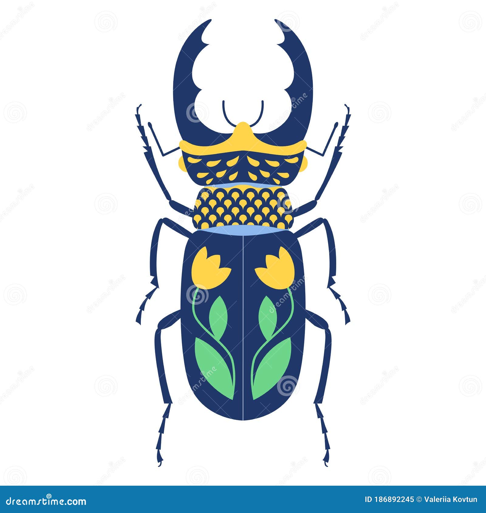A Stag Beetle with Floral Patterns on Its Back. Fantasy Pattern. Ethno ...