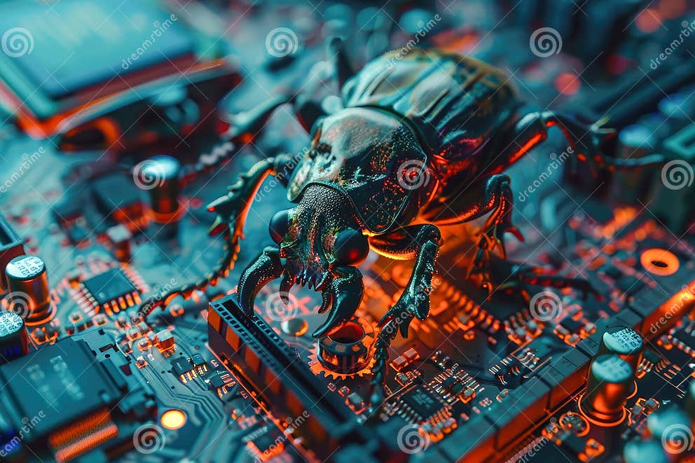 A Stag Beetle Sitting on Computer Hardware, Close-up View.Computer ...
