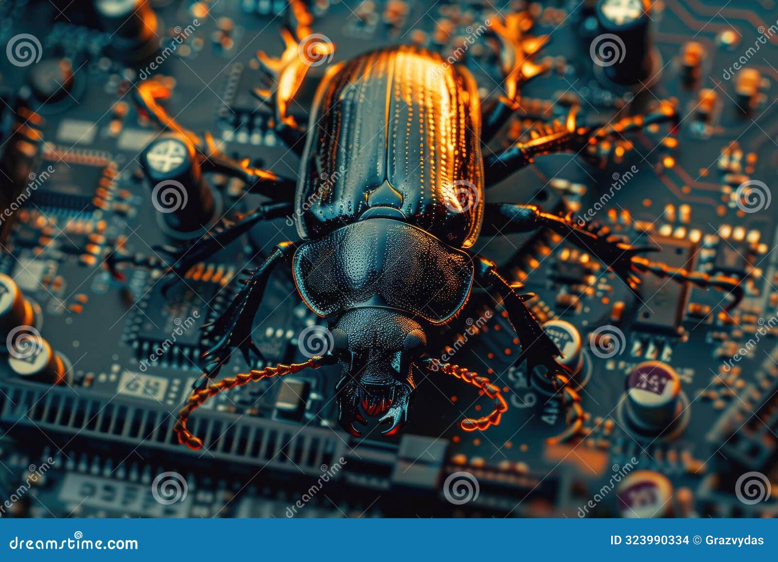 A Stag Beetle Sitting on Computer Motherboard, Computer Hardware Attack ...
