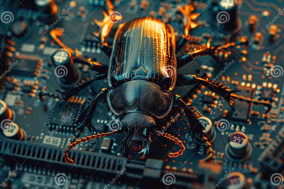 A Stag Beetle Sitting on Computer Motherboard, Computer Hardware Attack ...