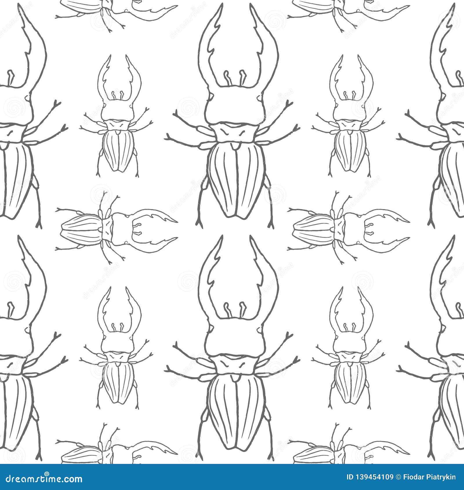 Stag Beetle Vector Seamless Pattern Isolated on White Background Stock ...