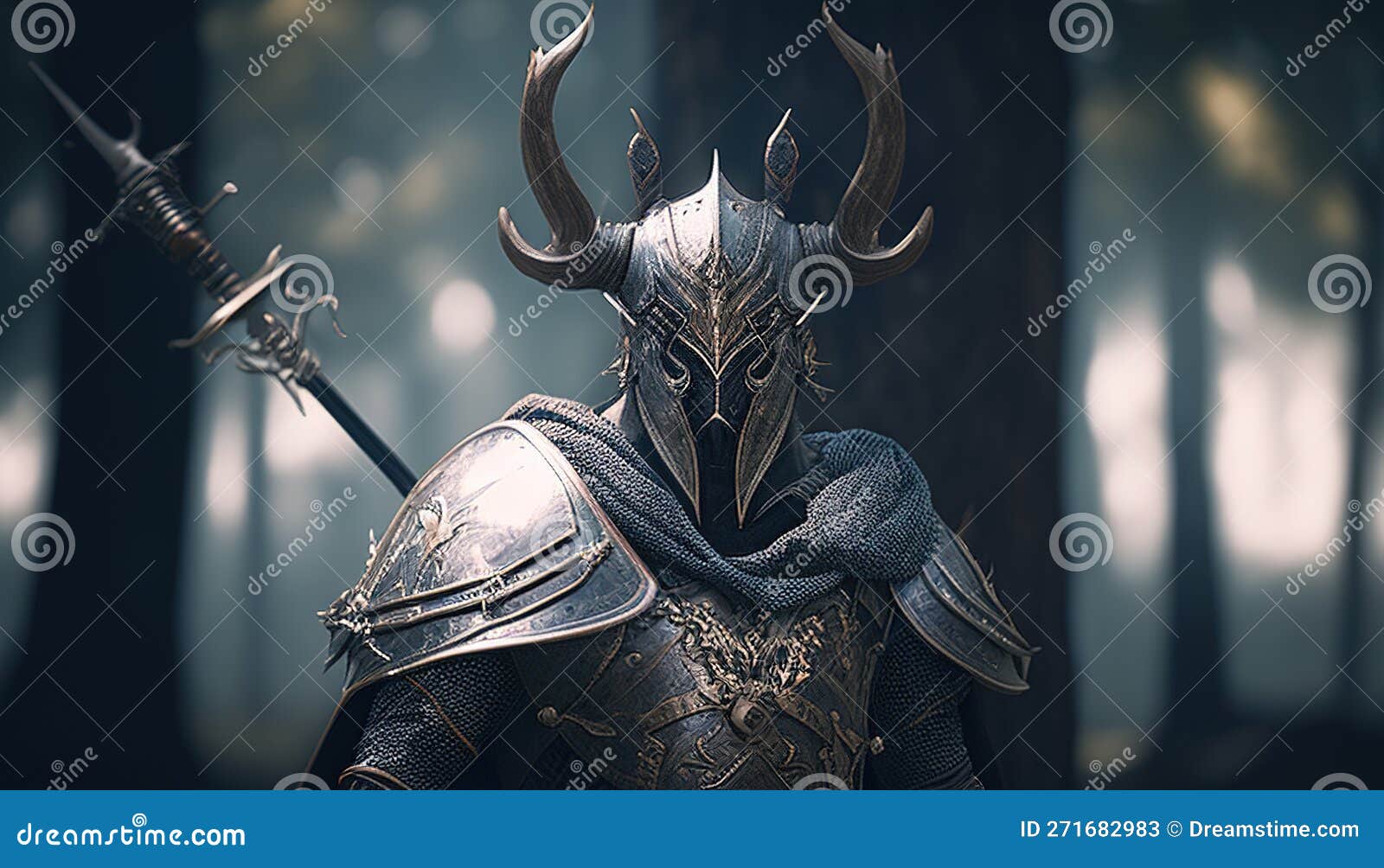 Stag Paladin Digital Art Illustration, Generative AI Stock Illustration ...