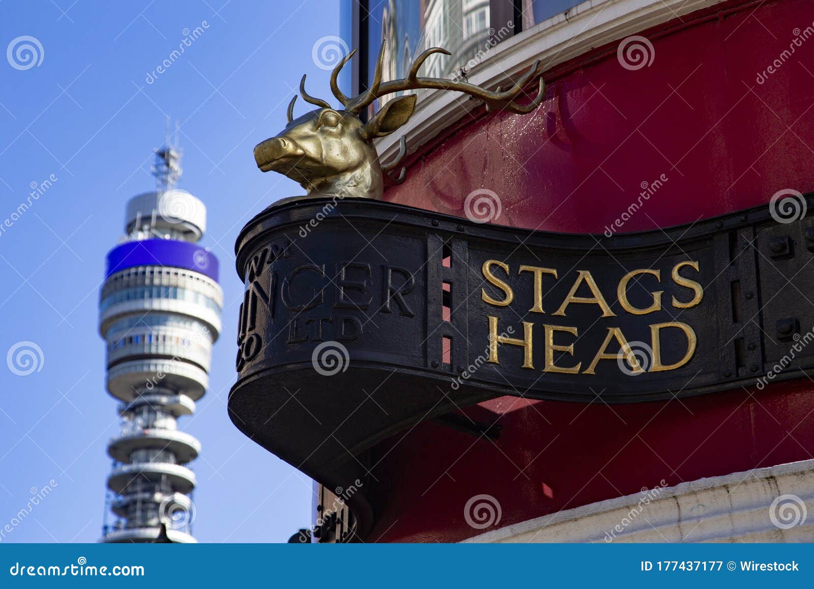 Stag S Head Pub Sign and BT Tower Editorial Photography - Image of ...