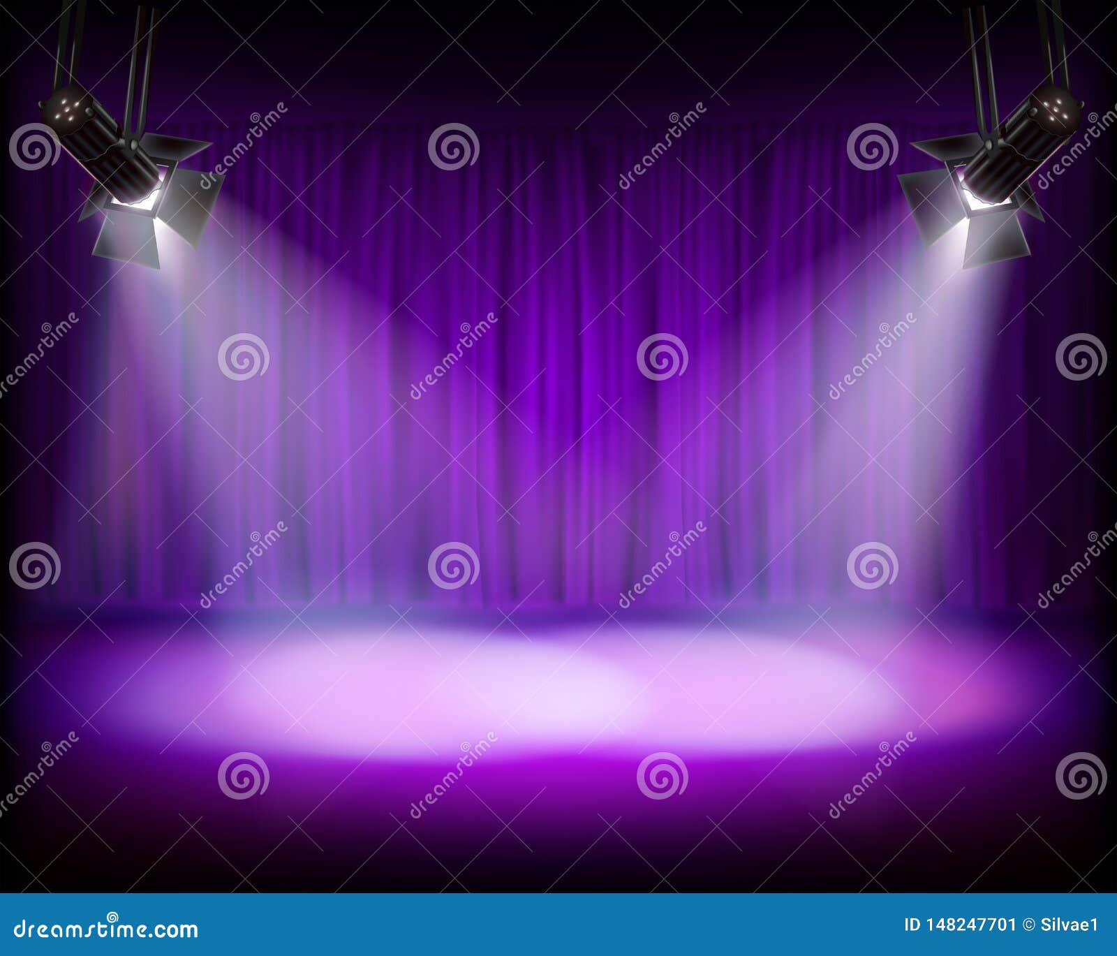 The Stage with Purple Curtain. Vector Illustration. Stock Vector ...
