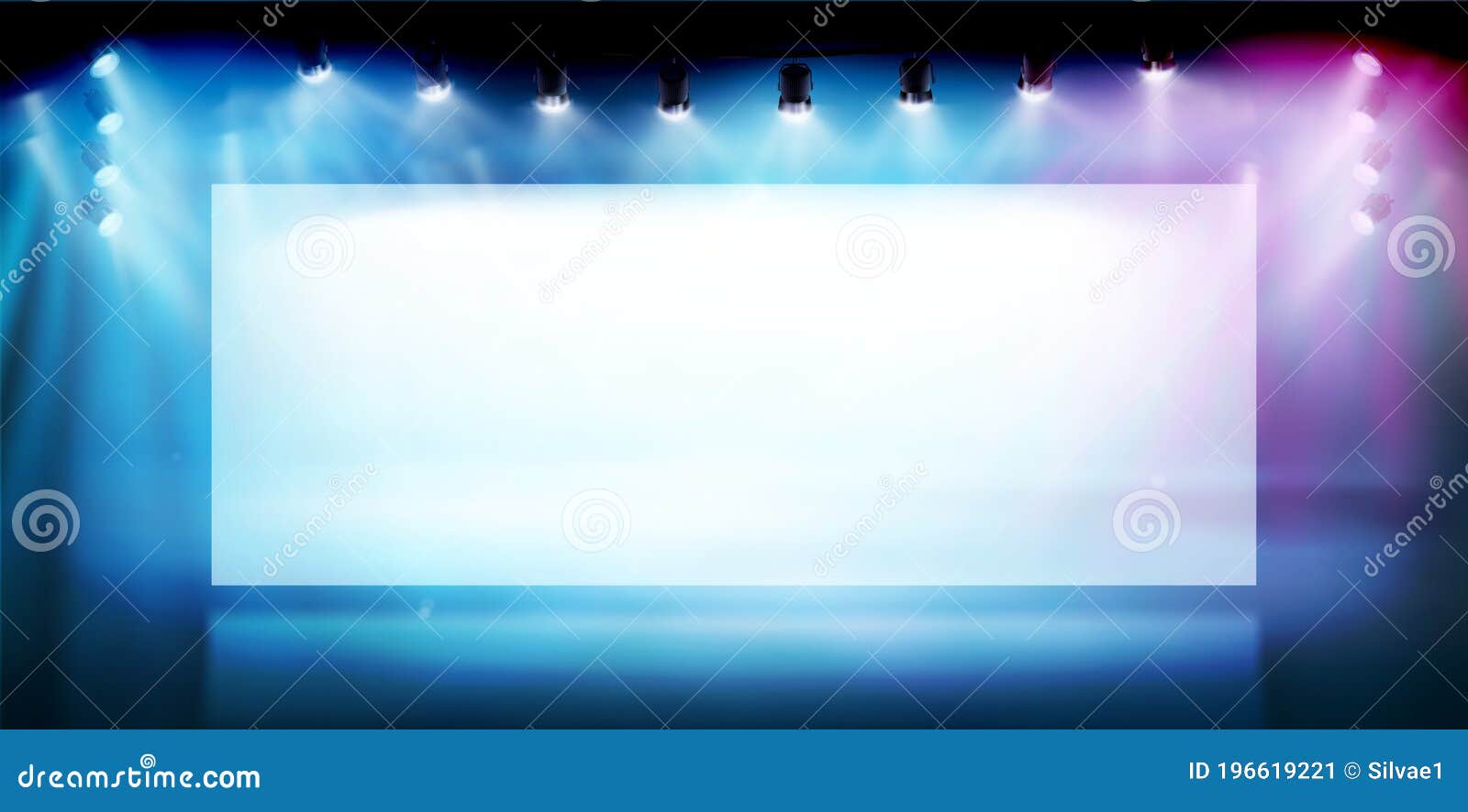 Large Projection Screen on Stage. Blue Abstract Background. Stock ...