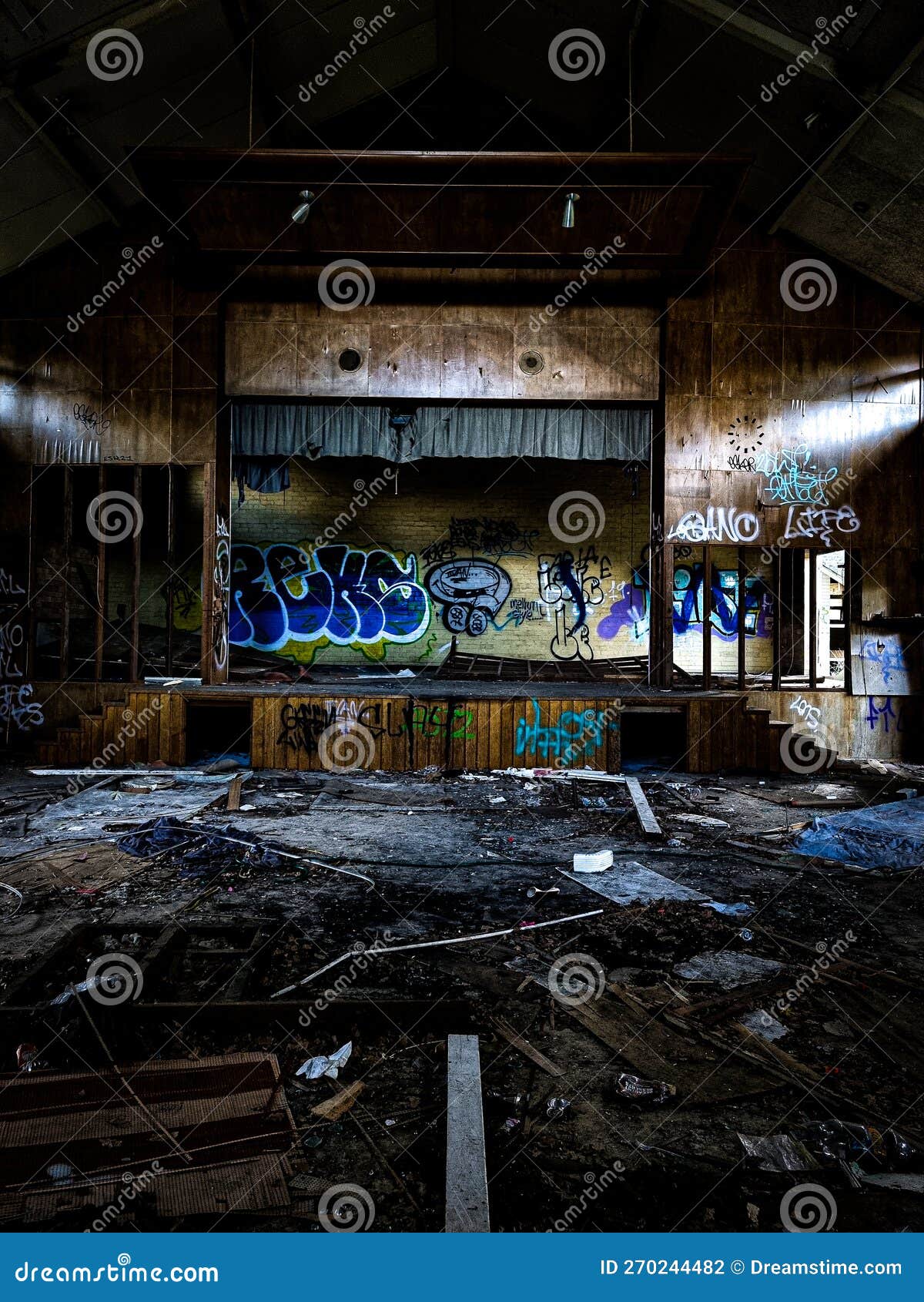 Stage in an Abandoned School Editorial Photography - Image of abandoned ...