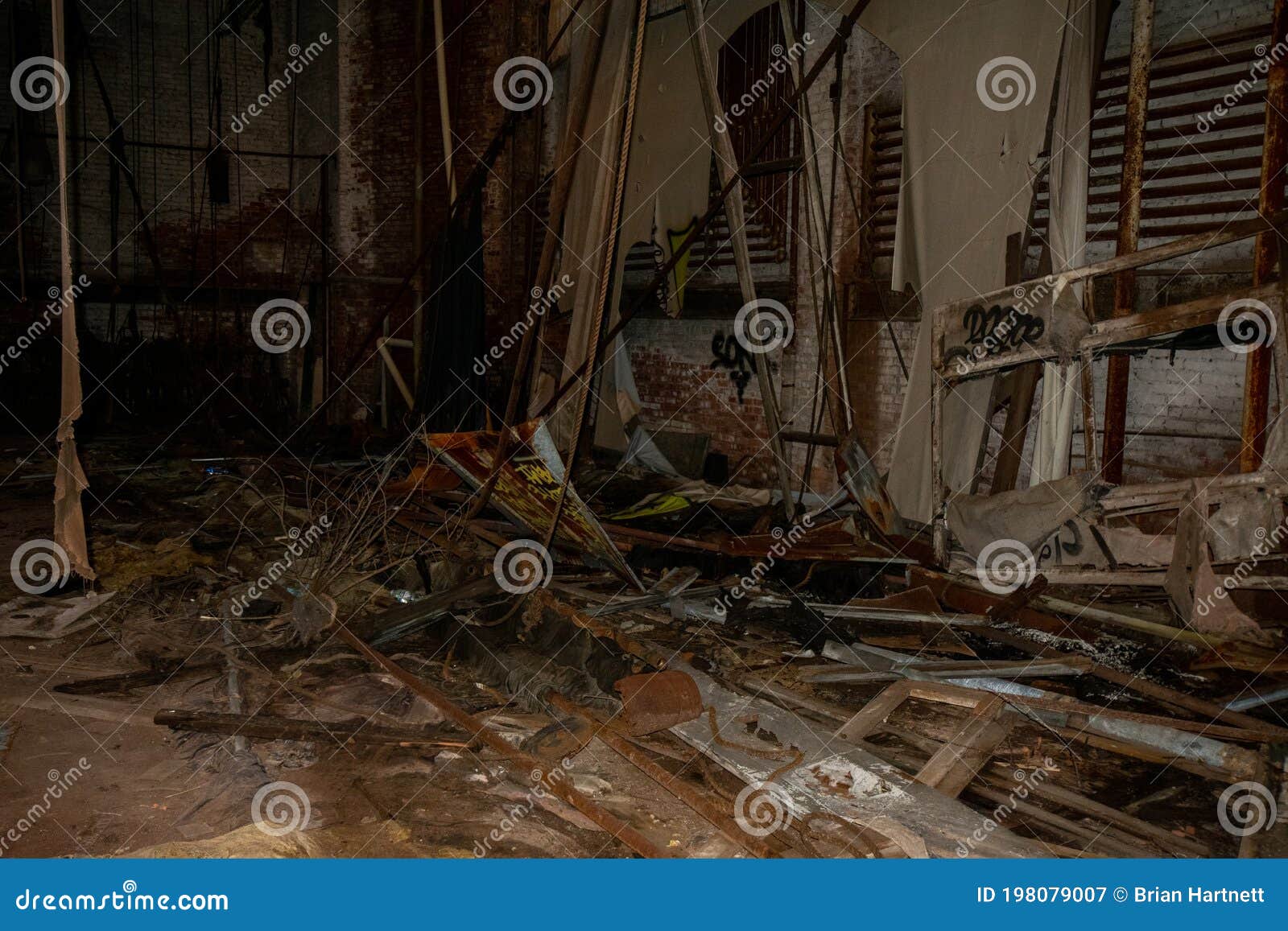 A Stage in an Abandoned Theatre Covered in Trash and Debris Stock Image ...