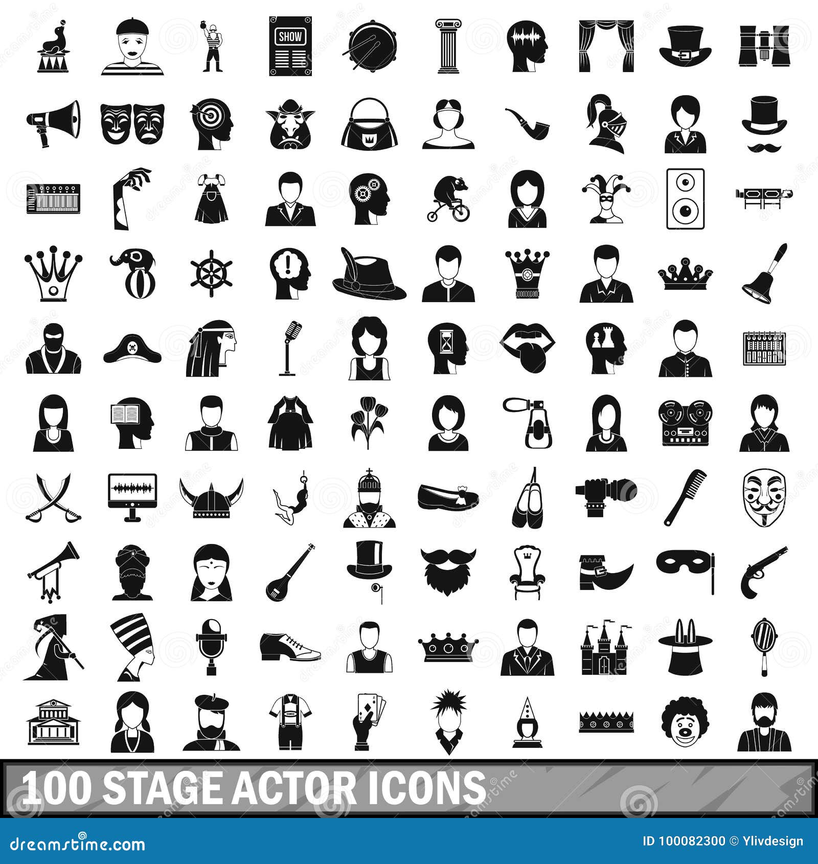 100 Stage Actor Icons Set, Simple Style Stock Vector - Illustration of ...