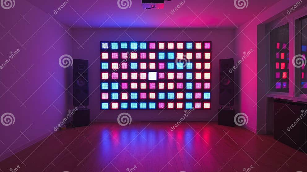 A Stage Backdrop with a Glowing TV Screen Displaying a Pixel Texture ...