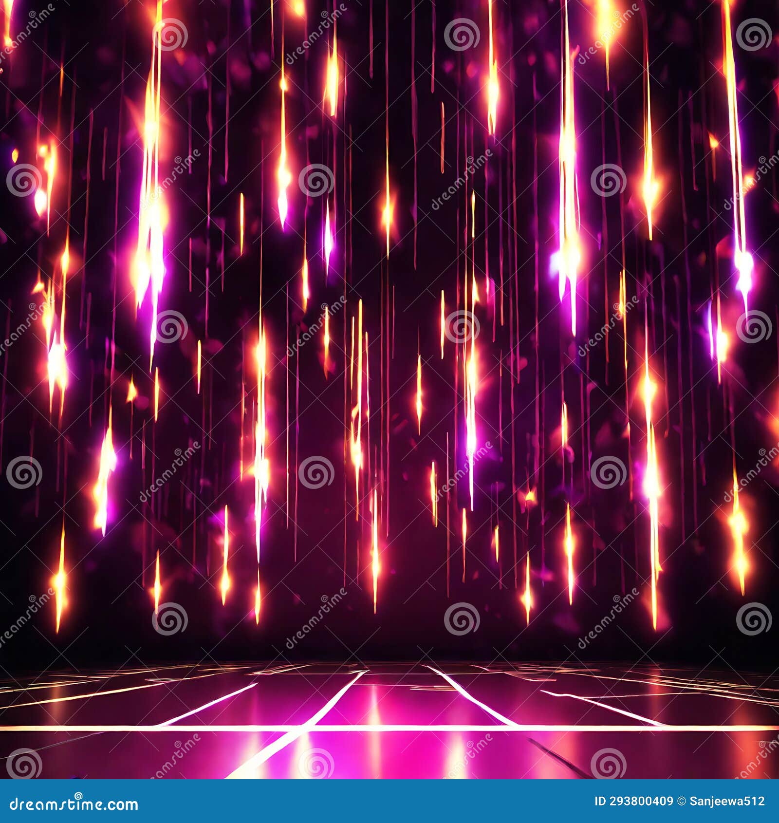 Stage Background with Rain Effect Neon Lights Stock Illustration ...