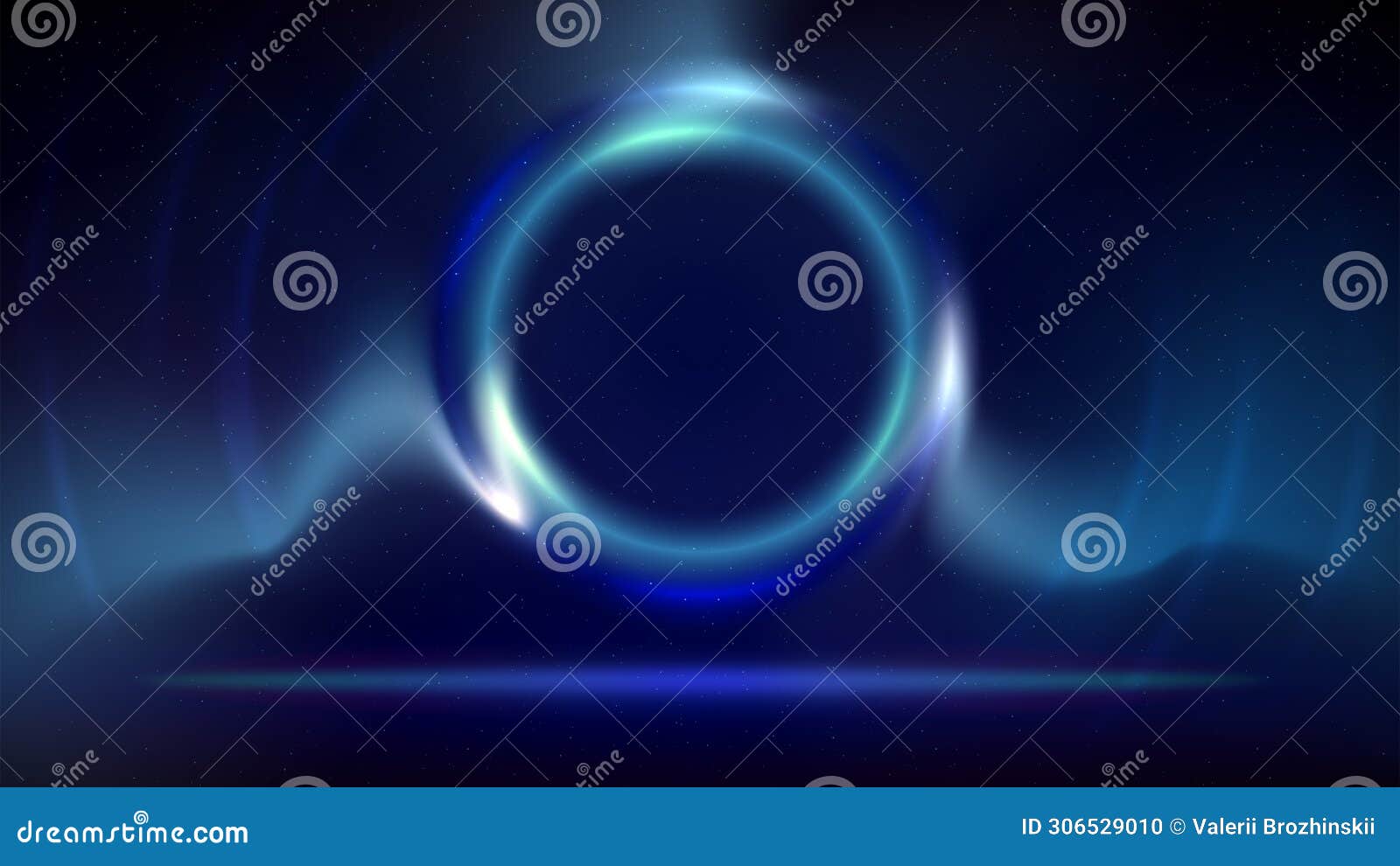 Stage. Blue Cyan Circular Light Frame on Dark Background, Glowing ...