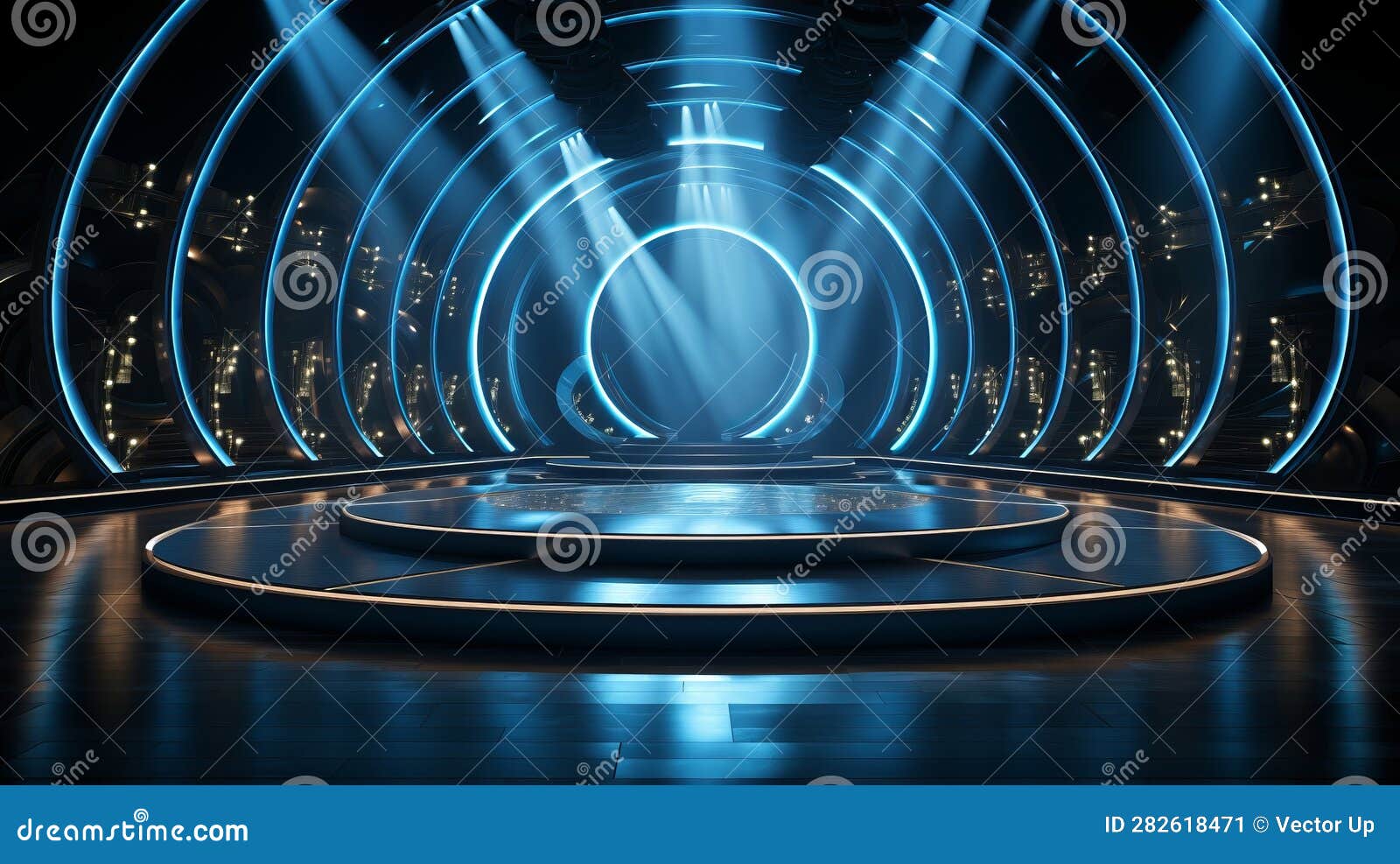 Stage with Blue Lights and Circular Stage. Generative AI. Stock ...