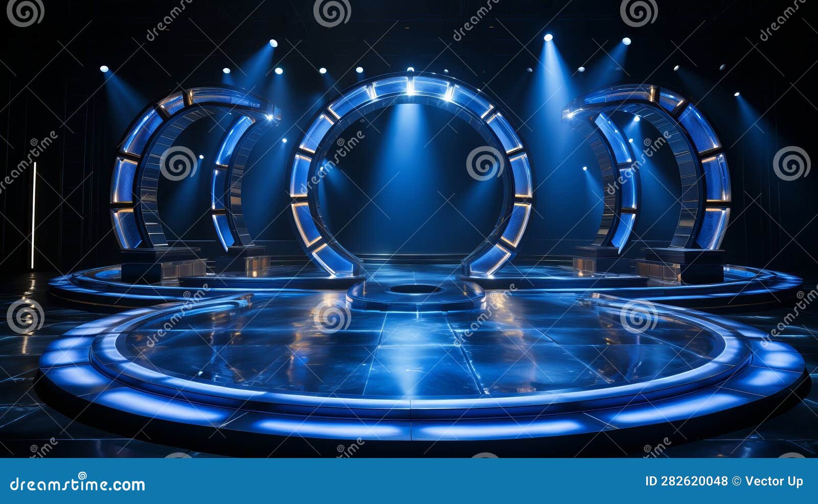 Stage with Blue Lights and Circular Stage. Generative AI. Stock ...