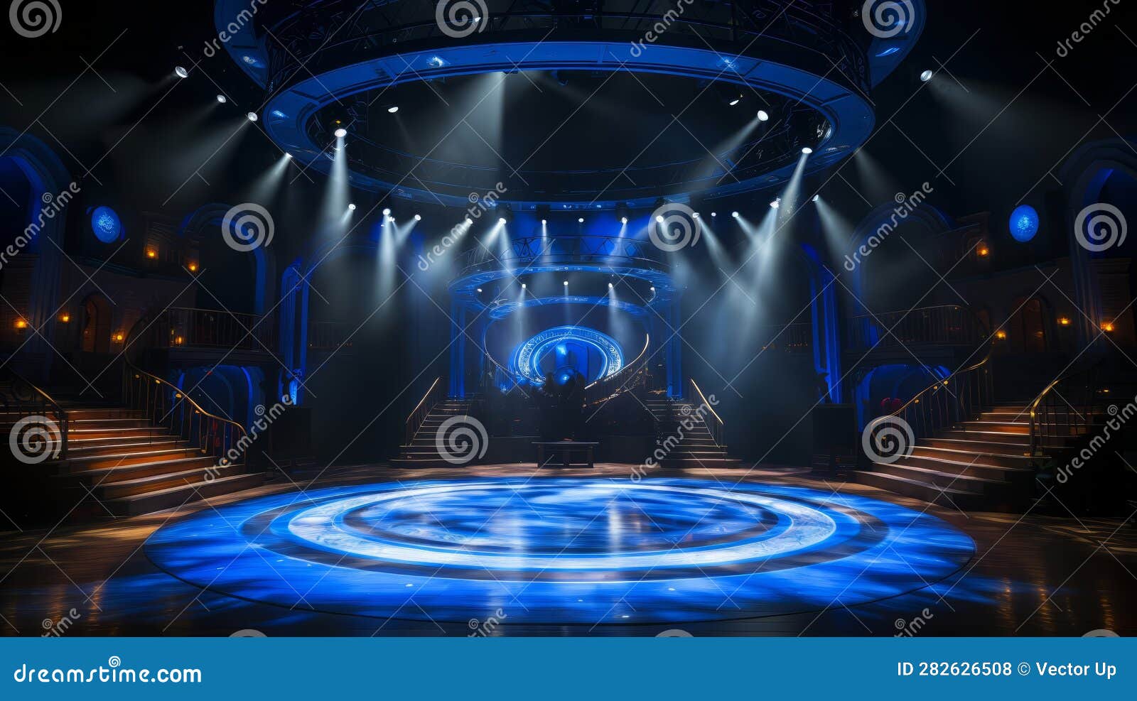 Stage with Blue Lights and Circular Stage. Generative AI. Stock ...