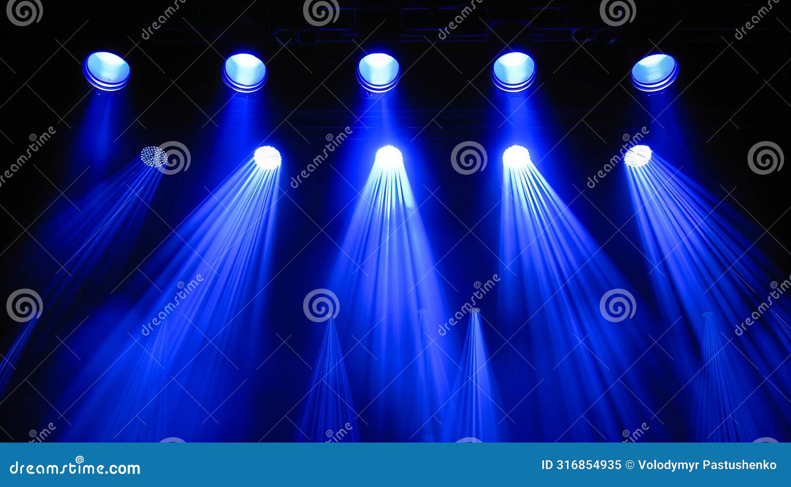 A Stage with Blue Lights and Spotlights Stock Image - Image of shine ...