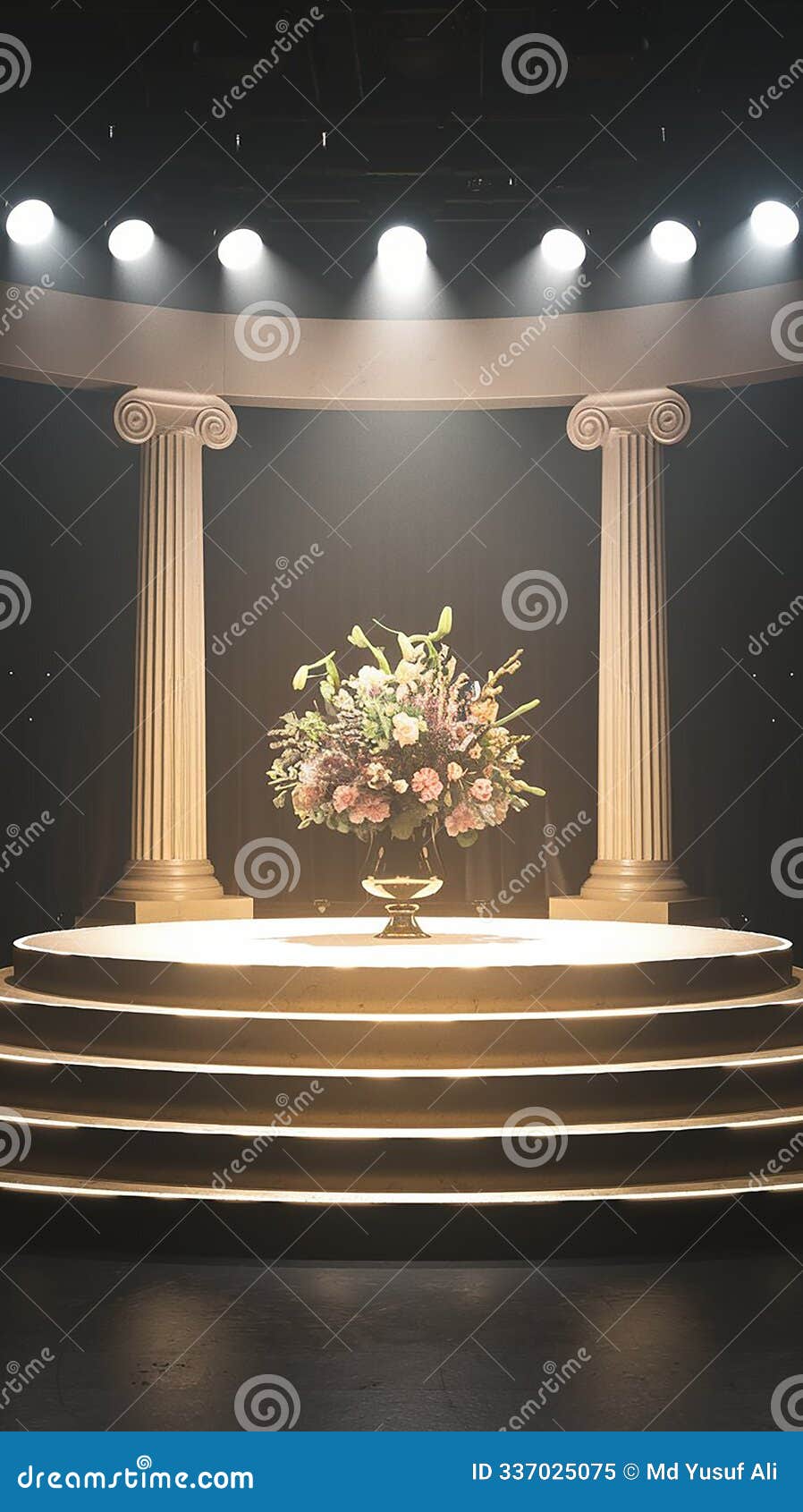A Stage with Columns and Flowers in the Center Stock Illustration ...