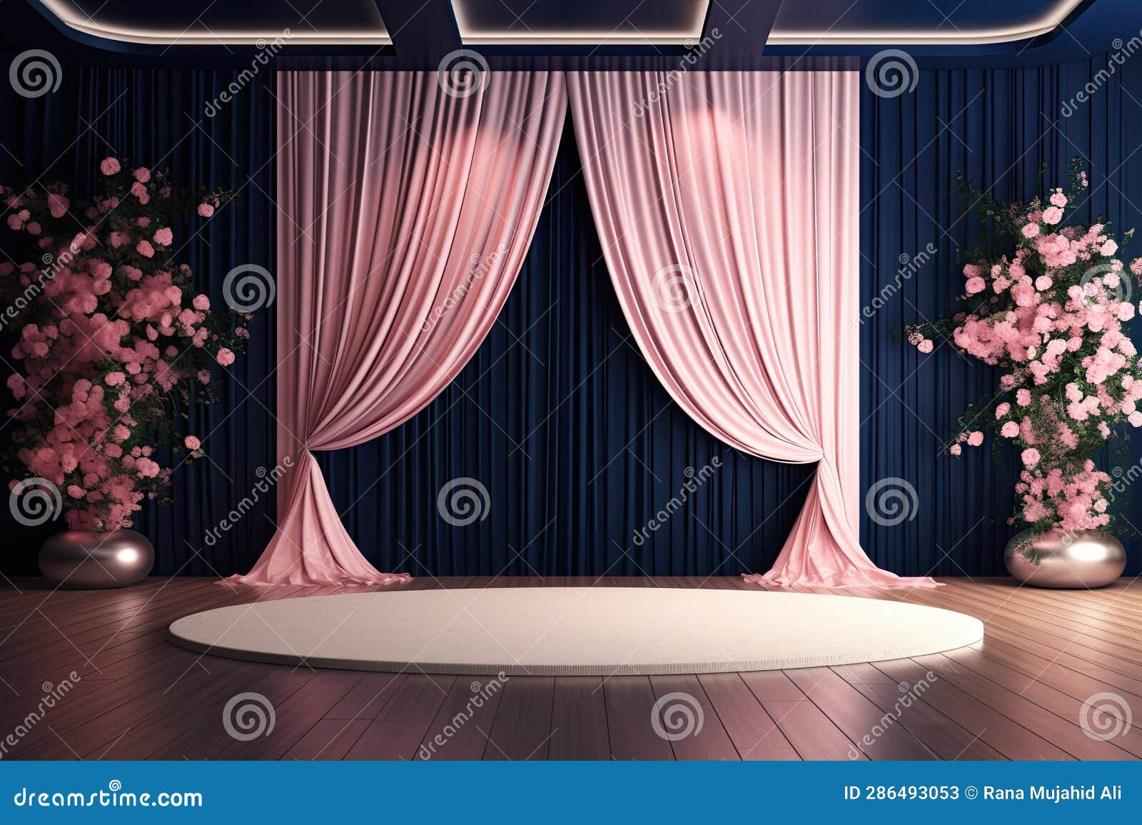 A Stage with Columns and Flowers in Pink and White Stock Image - Image ...