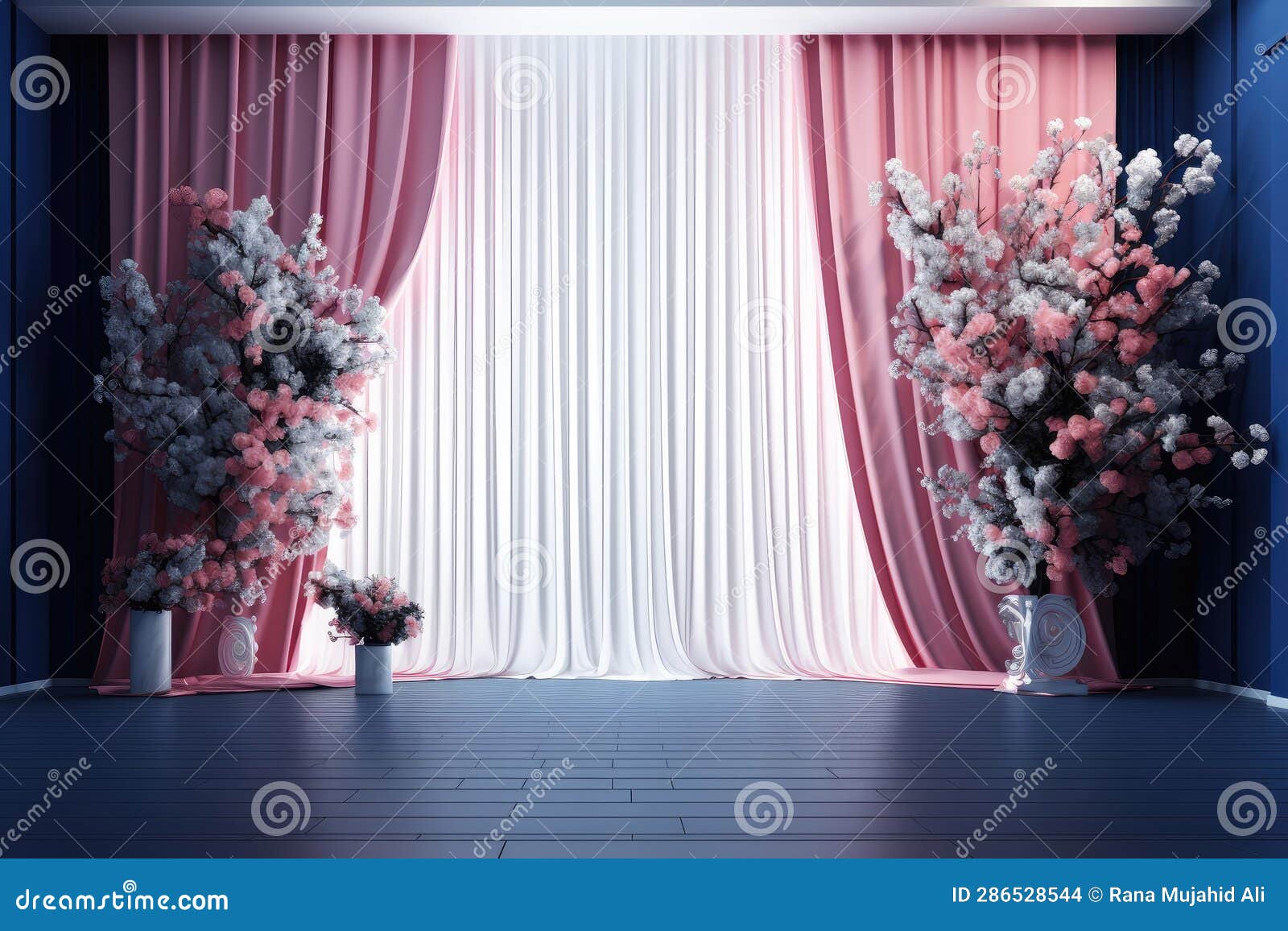 A Stage with Columns and Flowers in Pink and White Stock Illustration ...