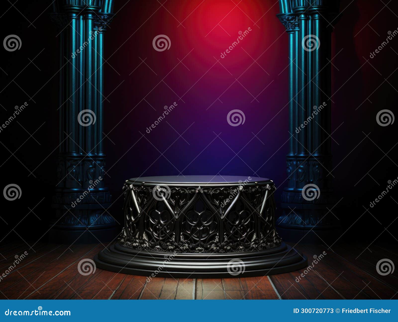 A Stage with Columns and a Red Light Stock Image - Image of performing ...