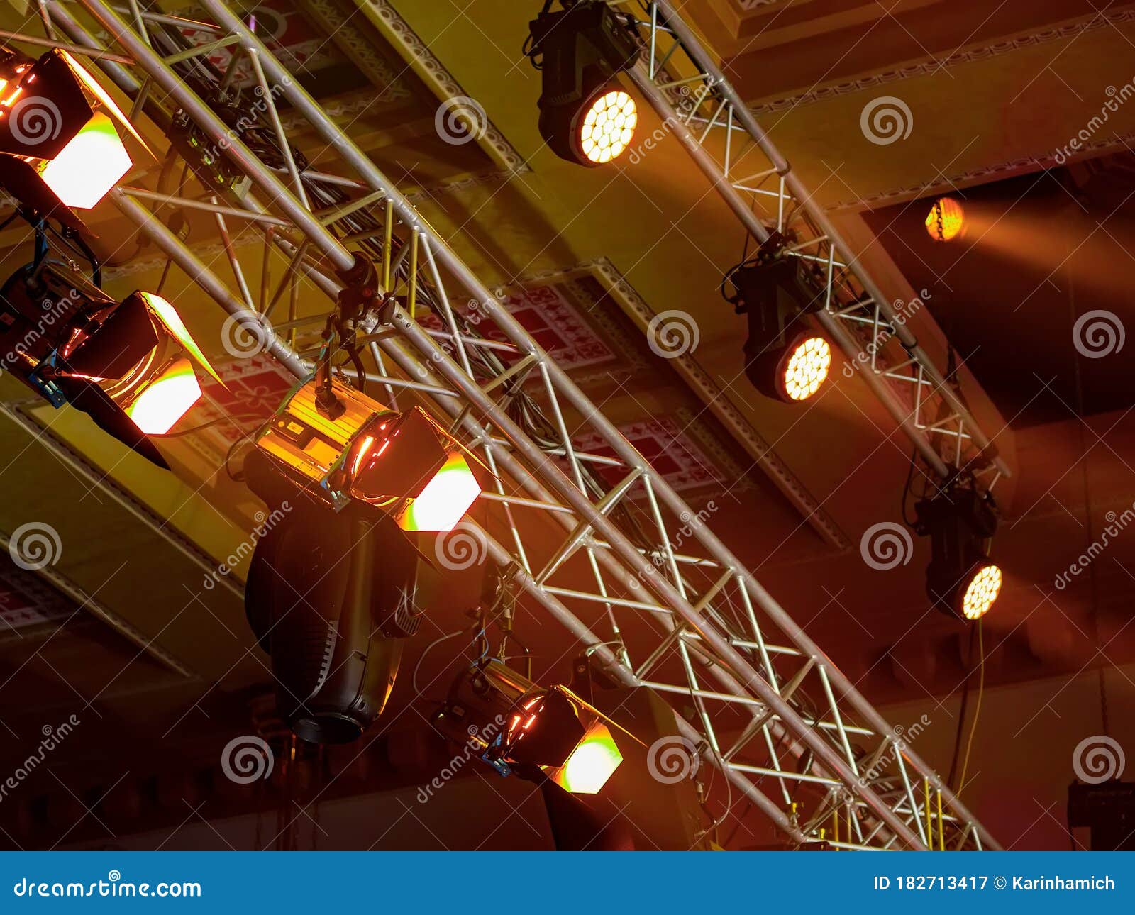 Stage Construction with Trusses, Loudspeakers and Stage Lighting Stock ...