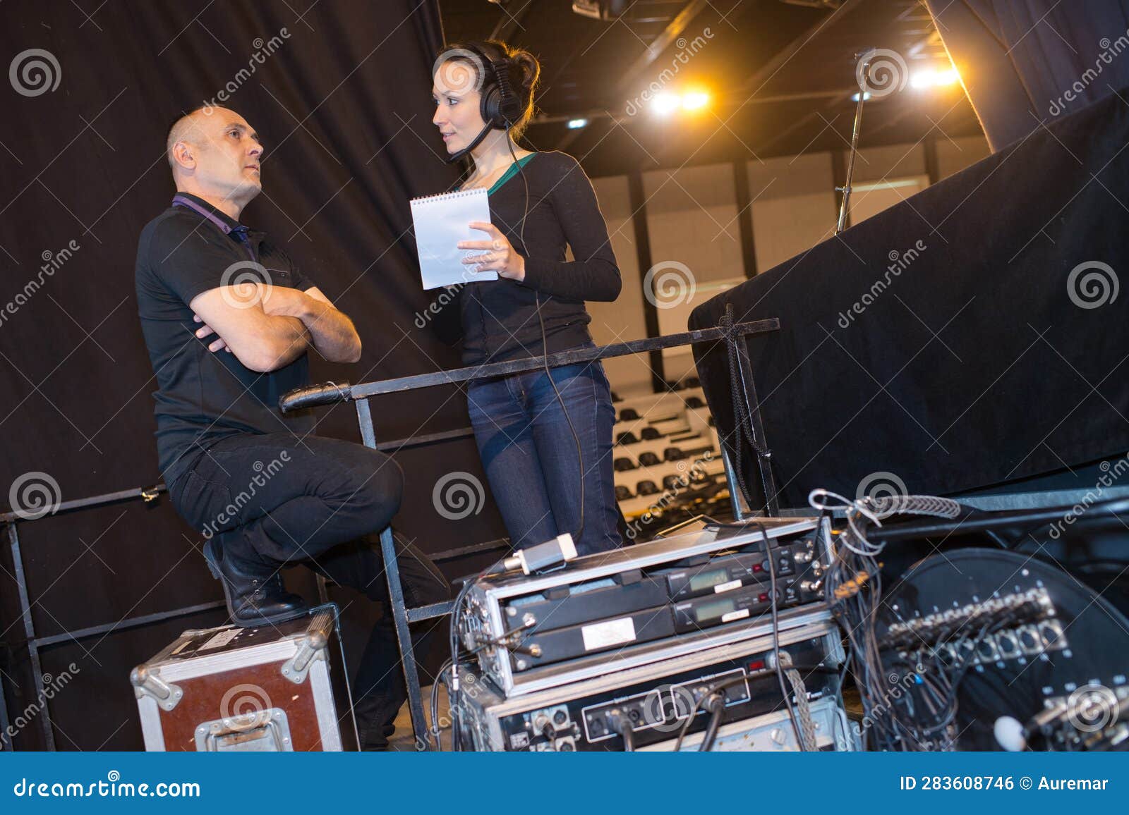 Stage Crew by Sound Equipment Stock Photo - Image of night, light ...