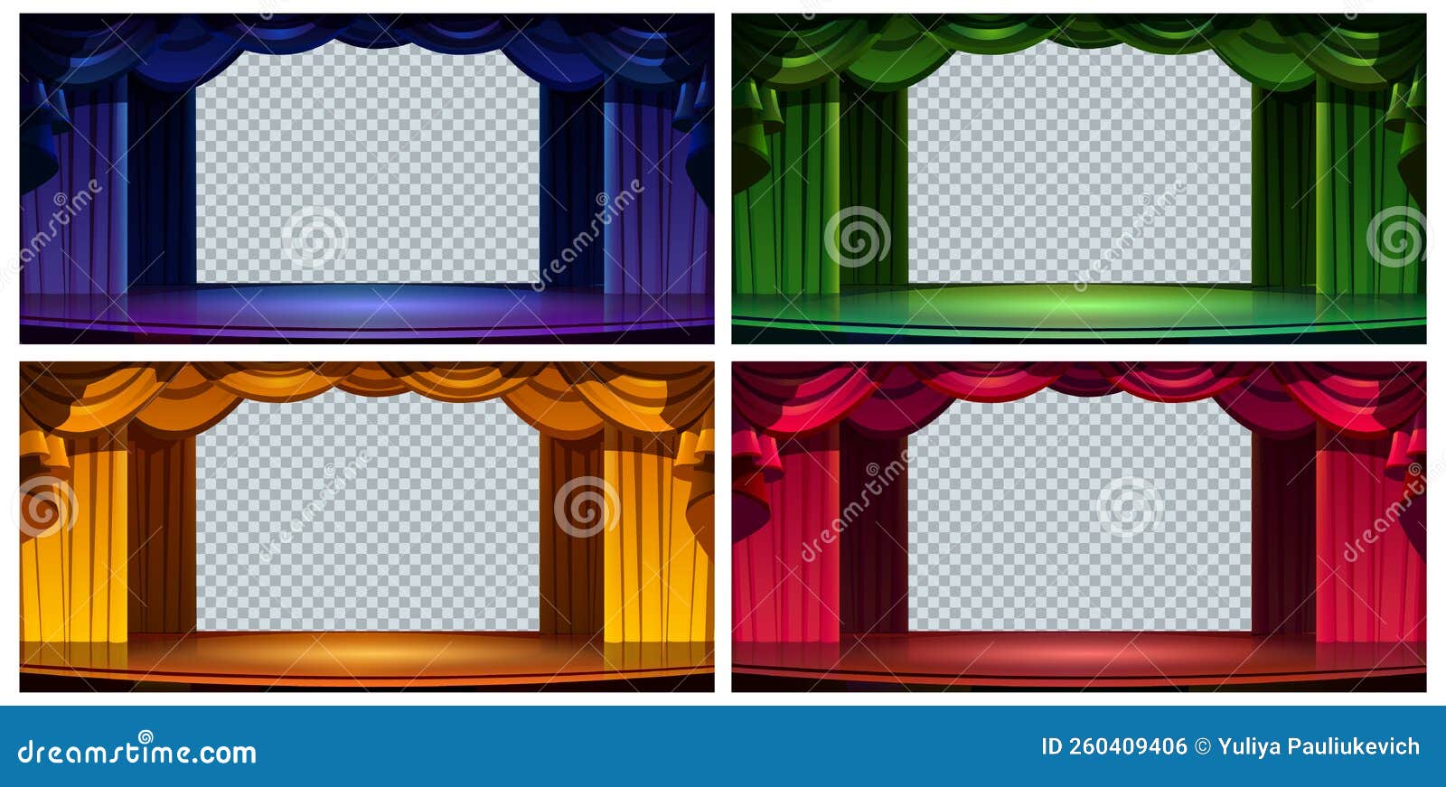 Stage Curtains Isolated Set, Empty Textile Frames Stock Photo - Image ...