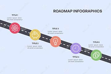 5 Stage Curved Roadmap Infographic, Milestones and Progress Path Stock ...