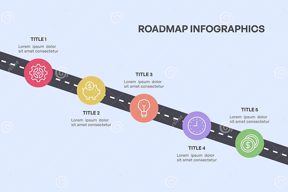 5 Stage Curved Roadmap Infographic, Milestones and Progress Path Stock ...