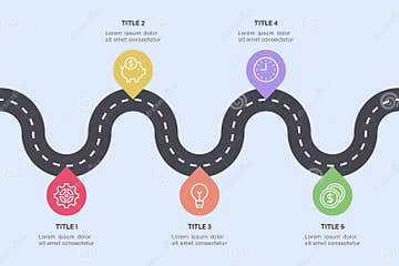 5 Stage Curved Roadmap Infographic, Milestones and Progress Path Stock ...