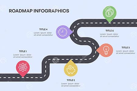 5 Stage Curved Roadmap Infographic, Milestones and Progress Path Stock ...