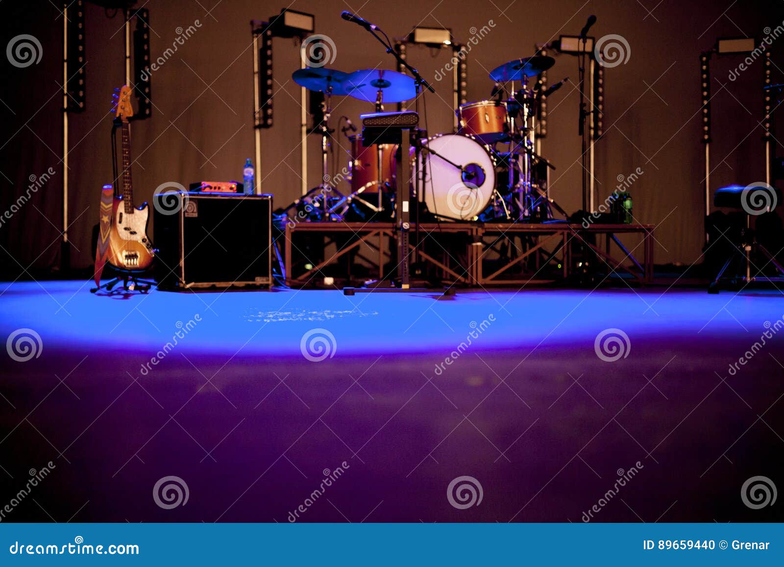 Stage Drumkits Guitars Show Stock Photo - Image of glowing, performance ...