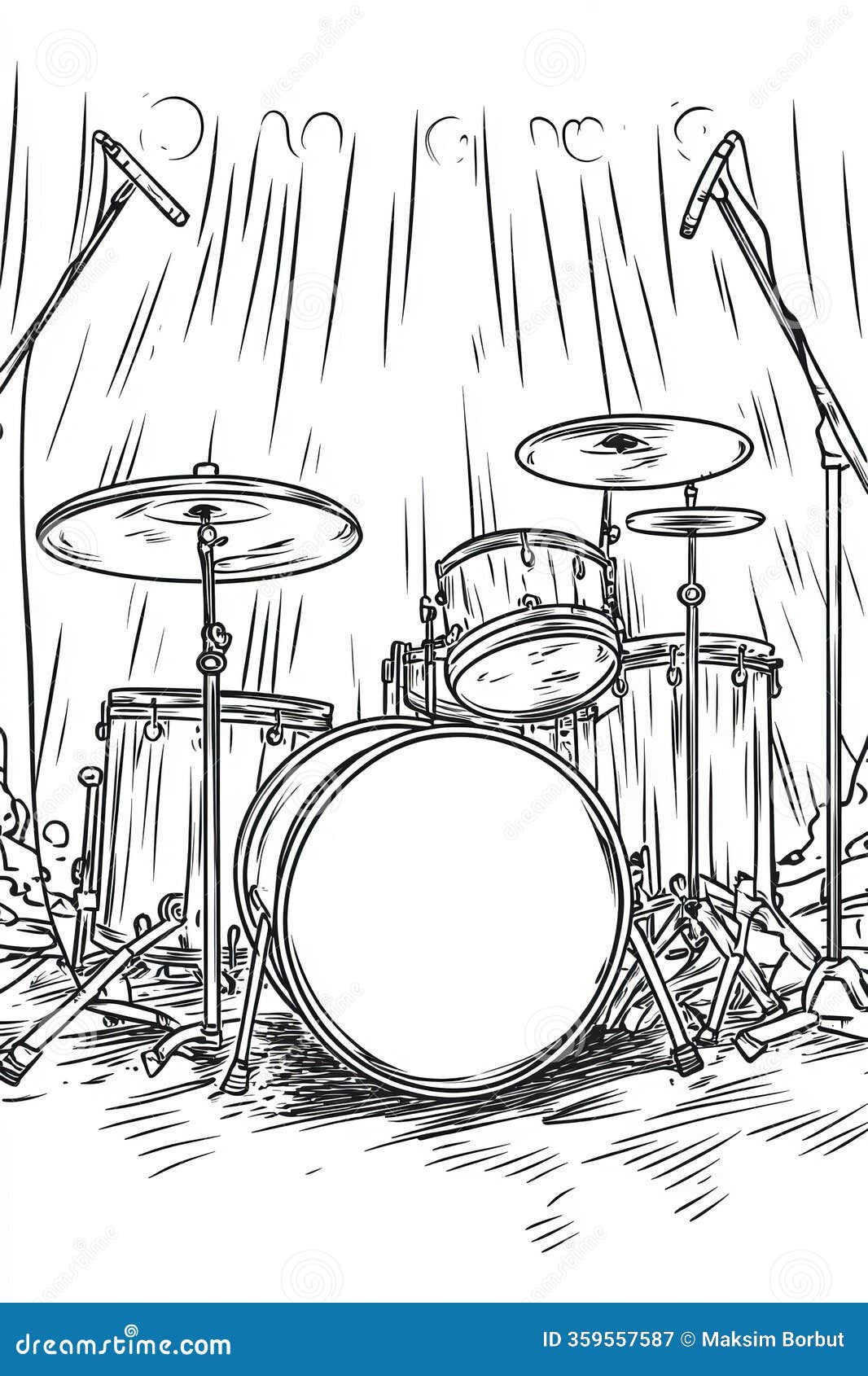 On a Stage, Drums and Cymbals are Shown in Line Art Stock Image - Image ...