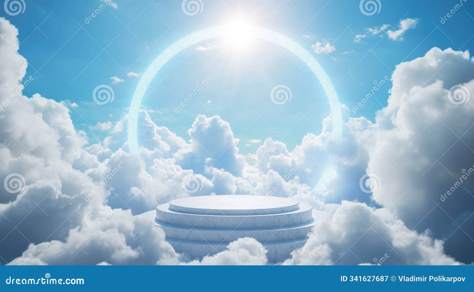 A Stage Floating in a Cloudy Sky with Blue and White Clouds Stock Image ...