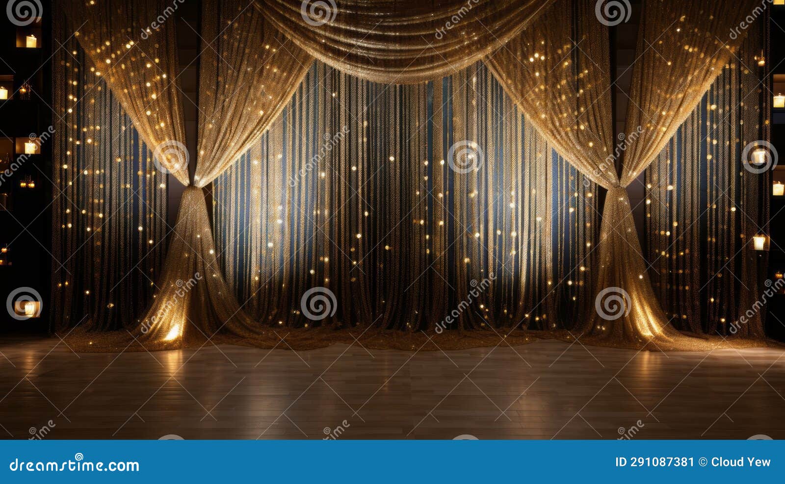 Stage with Gold Curtains and Lights Stock Illustration - Illustration ...
