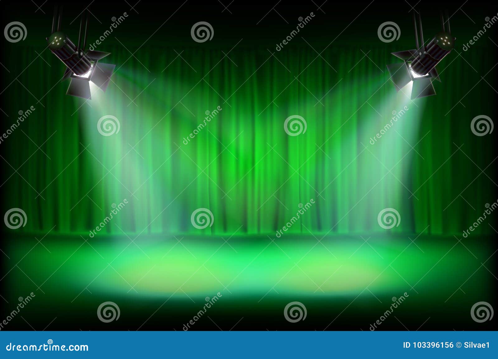 The Stage with Green Curtain. Vector Illustration. Stock Vector ...