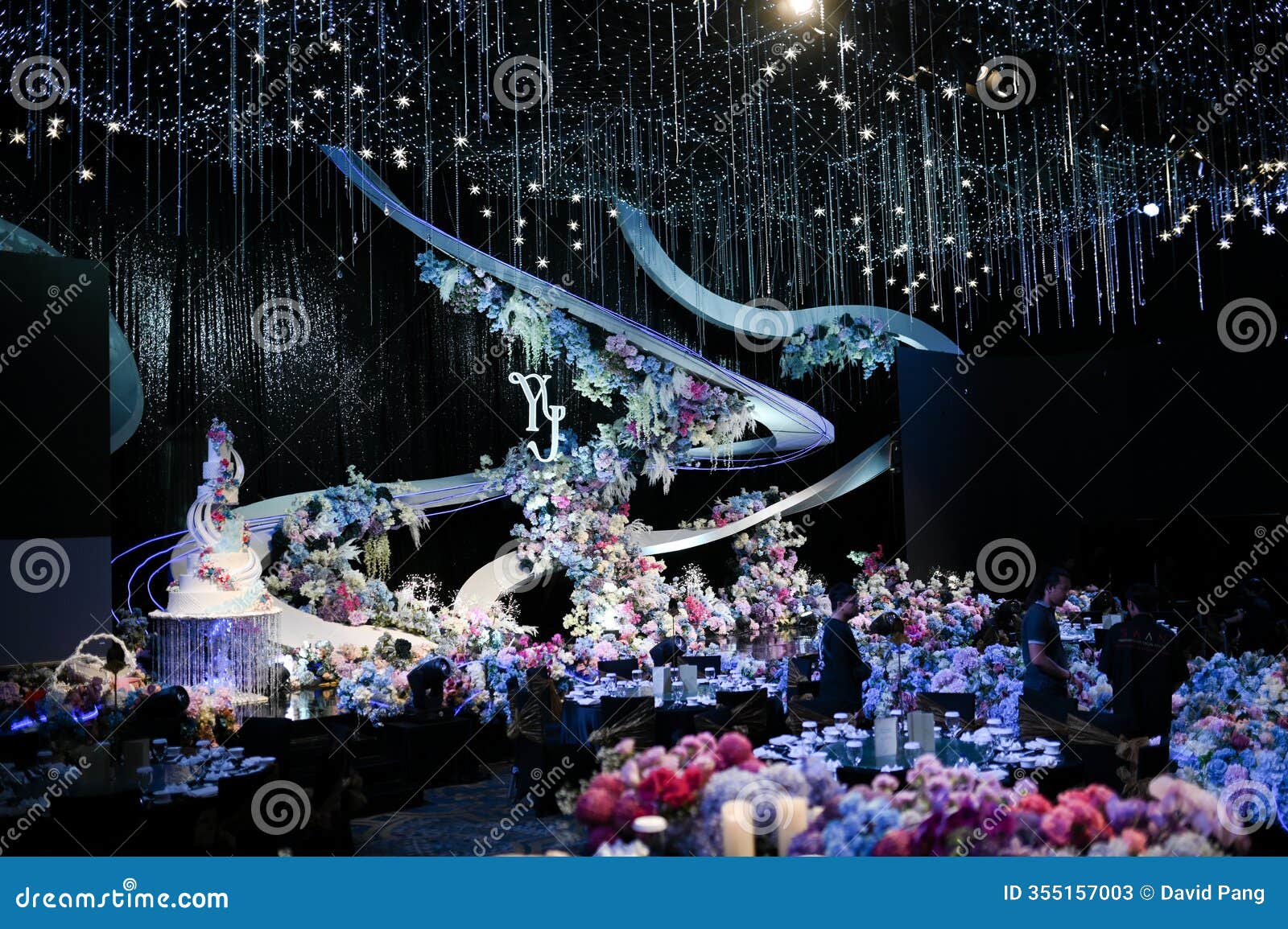 Stage with Laser Lighting Effect and Starlight Blue Theme Environment ...