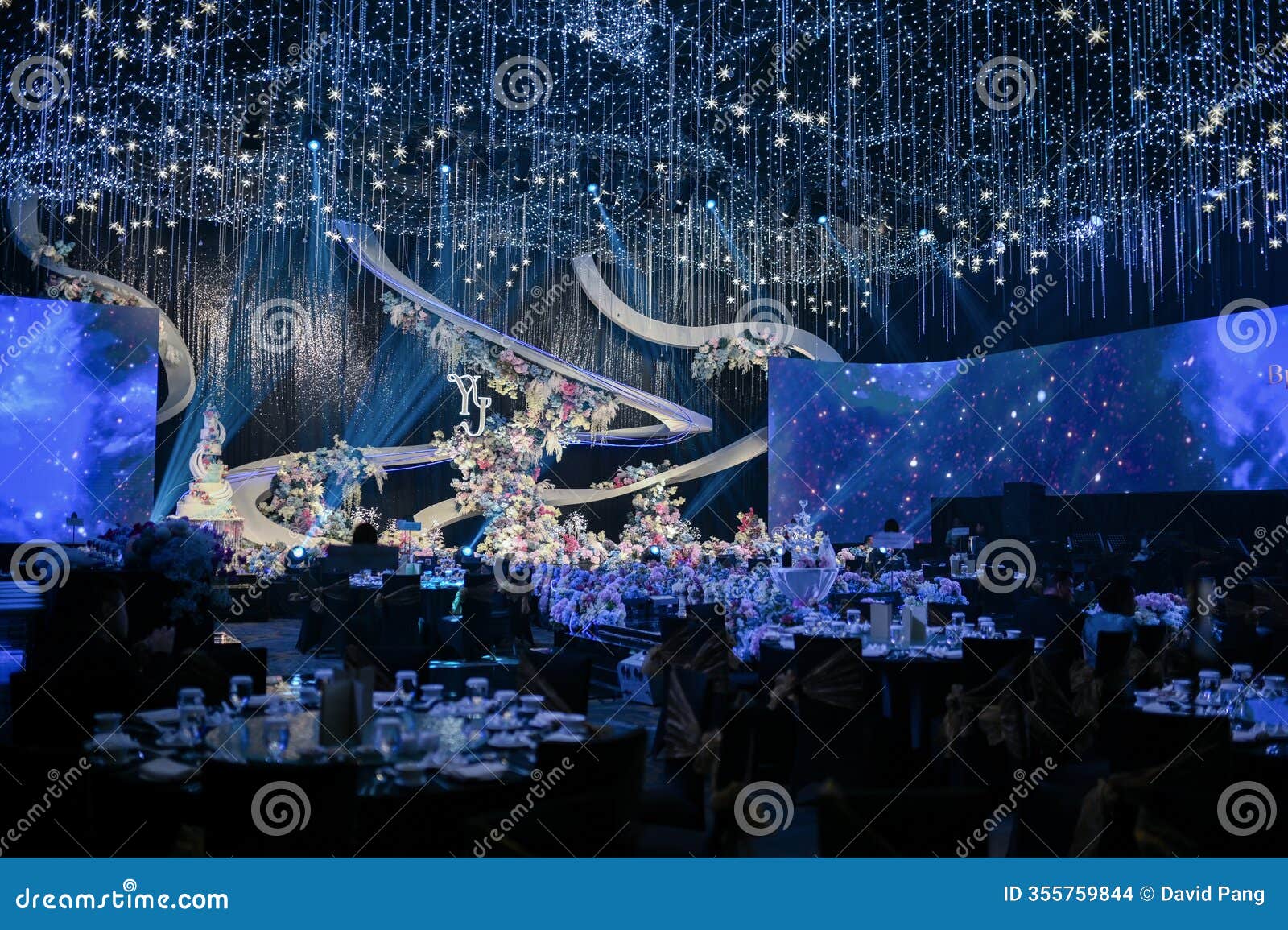 Stage with Laser Lighting Effect and Starlight Blue Theme Environment ...