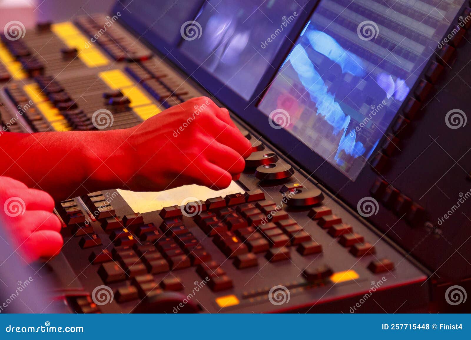 Stage Light Control Panel Professional Lighting Engineer Hands Work on ...